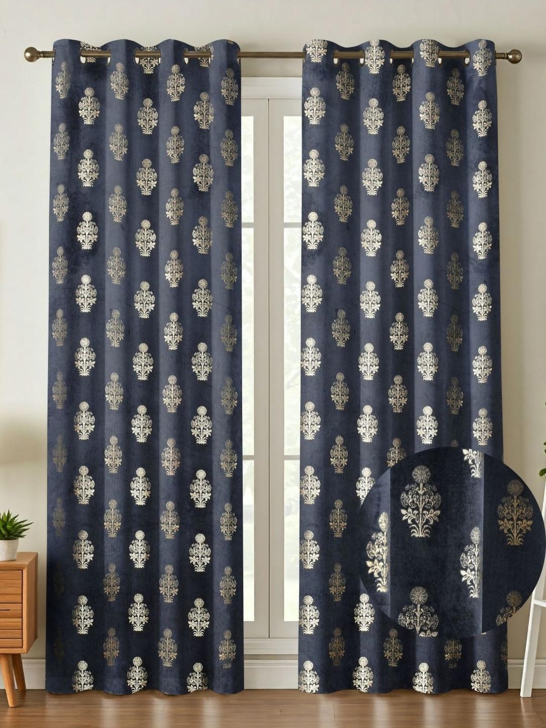 Buy Galaxy Home Decor Navy Blue & Gold Toned 2 Pieces Velvet Room ...
