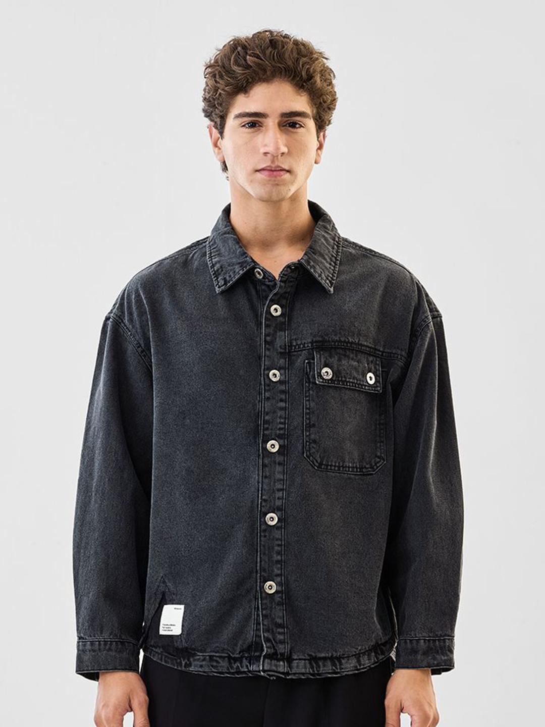 Buy Snitch Spread Collar Pure Cotton Denim Jacket - Jackets for Men ...