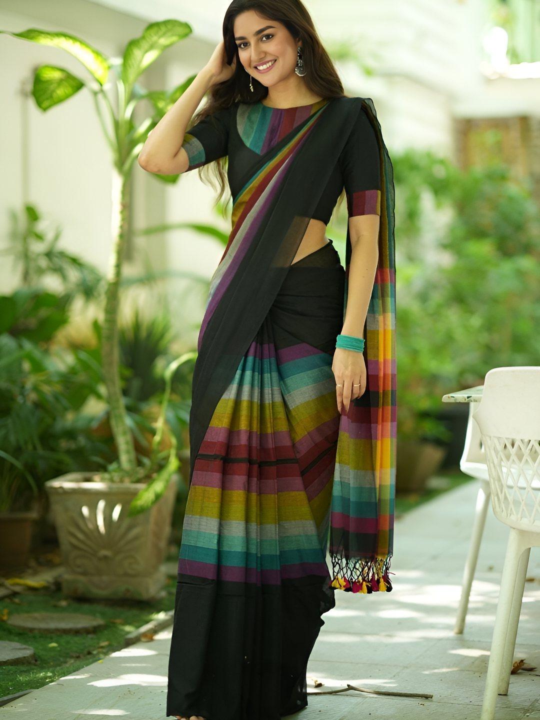 Buy SWISS HORN Women Striped Saree - Sarees for Women 36795990 | Myntra