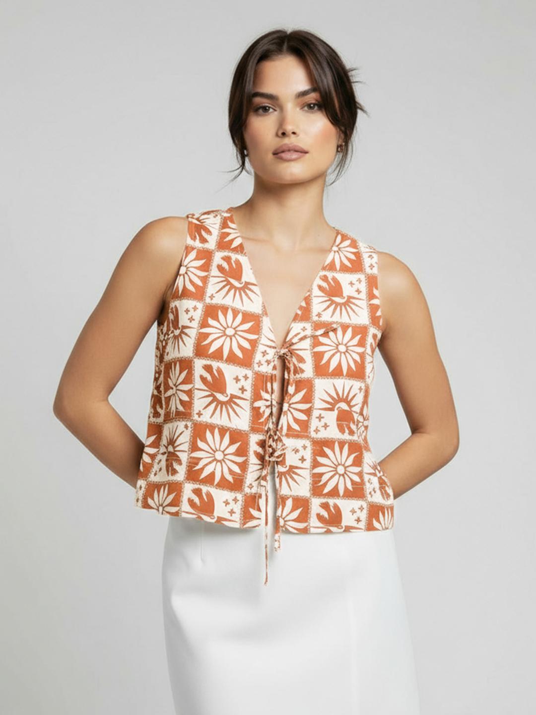 Buy Ethnic Motif V Neck Crop Vest Top - Tops for Women 35168313 | Myntra