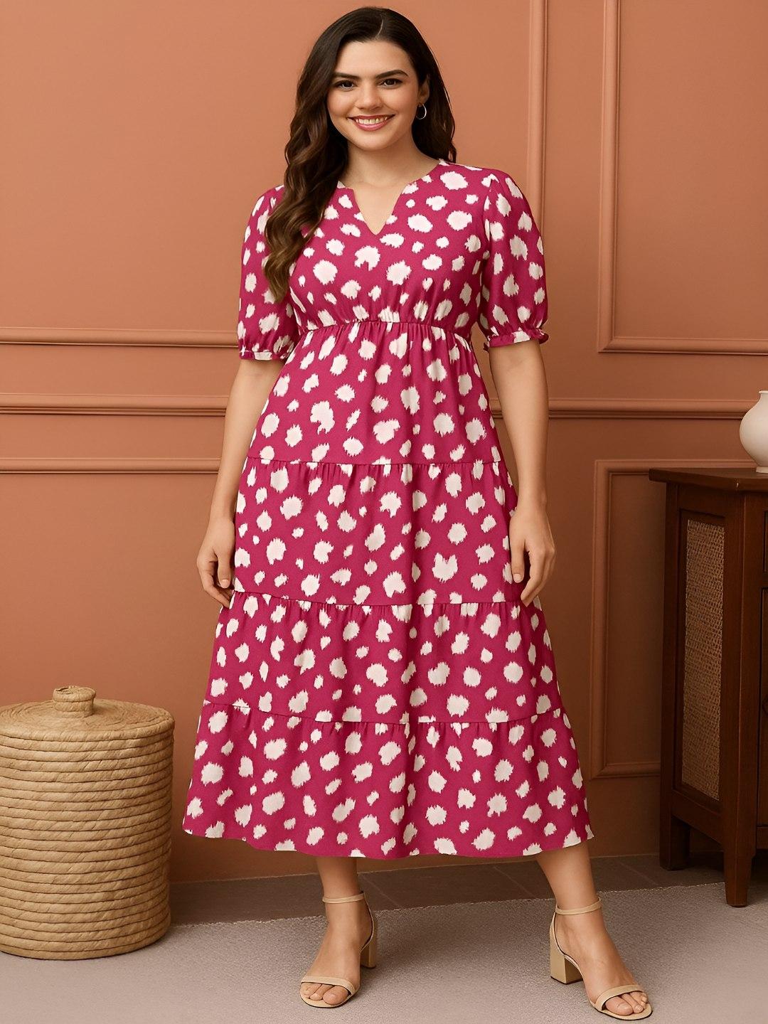 Buy GAB Abstract Printed Puff Sleeve Fit & Flare Midi Dress - Dresses ...