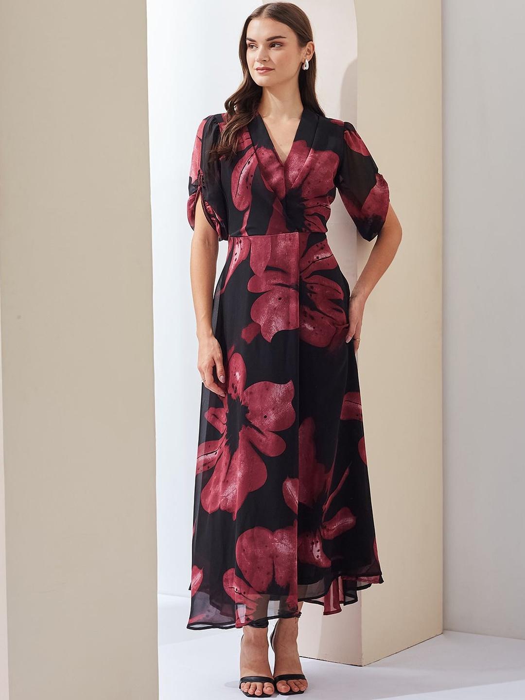 Buy Latin Quarters Women Floral Printed V Neck A Line Maxi Dress ...
