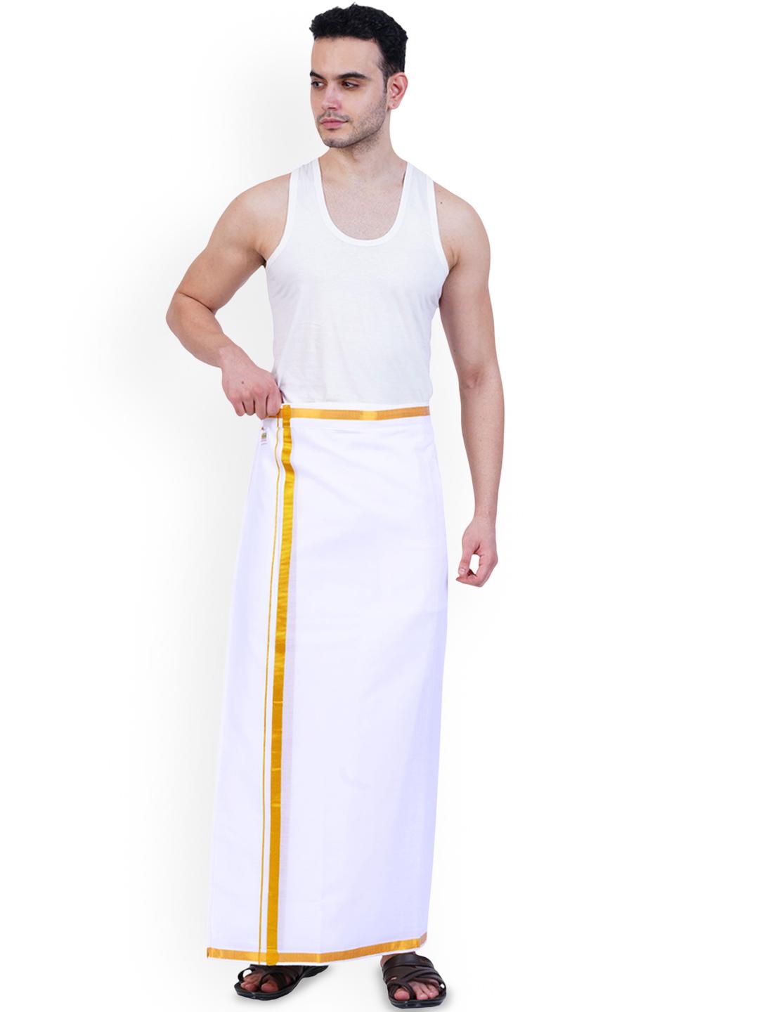 Buy PRAKASAM COTTON Mens Free Size Stitched Double Layer Pocket White ...