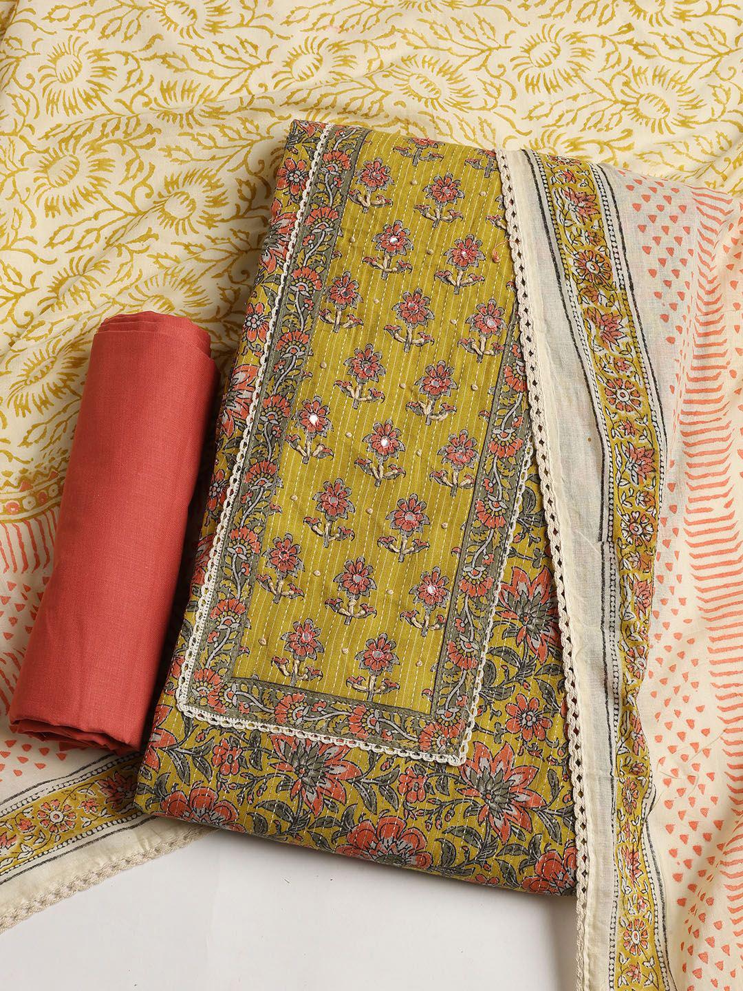 Buy Meena Bazaar Floral Woven Design Unstitched Dress Material - Dress ...