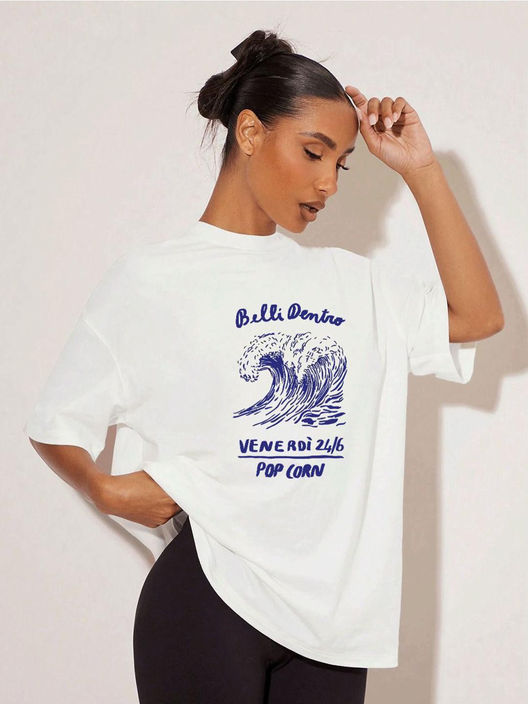 Buy Slenor Women Typography Printed Round Neck Oversized T Shirt ...