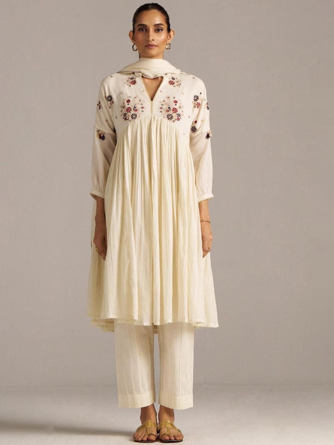 Buy Ganga Women Ethnic Motifs Printed Pure Cotton A Line Kurta With ...