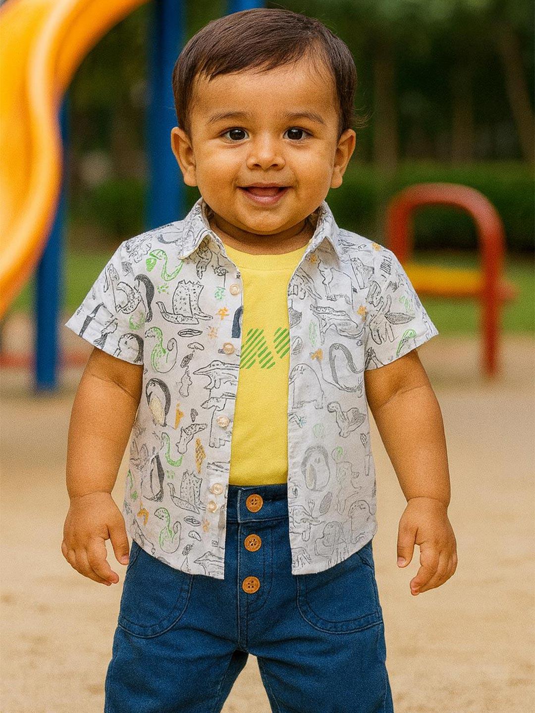 Buy MeeMee Kids Printed Short Sleeves Shirt And T Shirt With Shorts ...