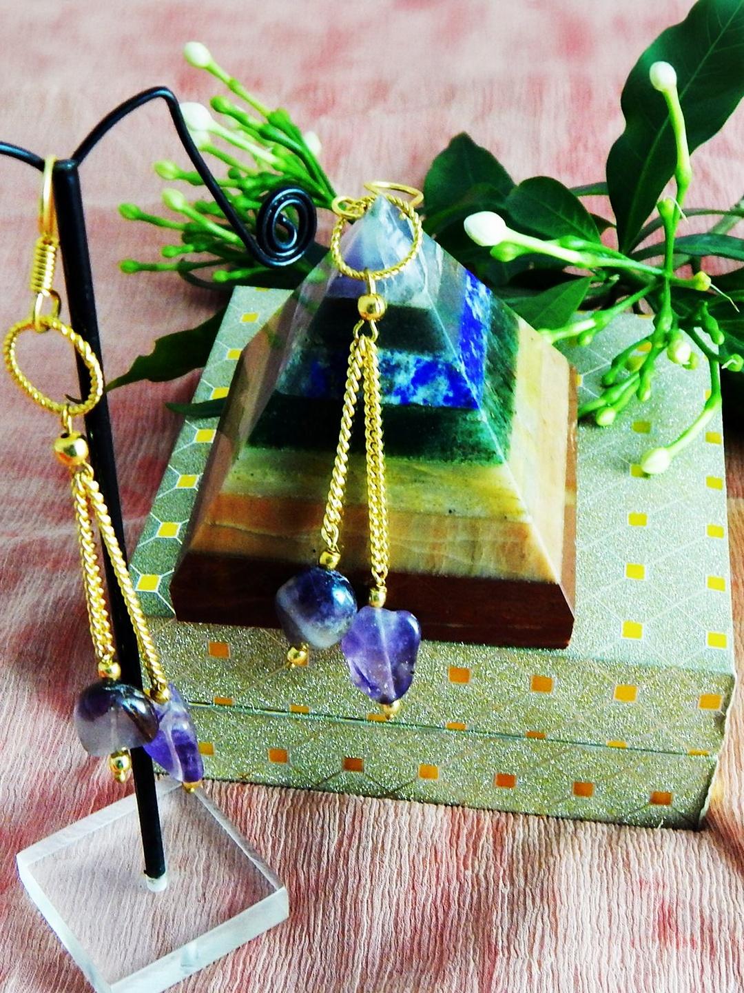 Buy Jaya Vision Jewelry Women Gold Plated Purple Stone Studded Earrings ...
