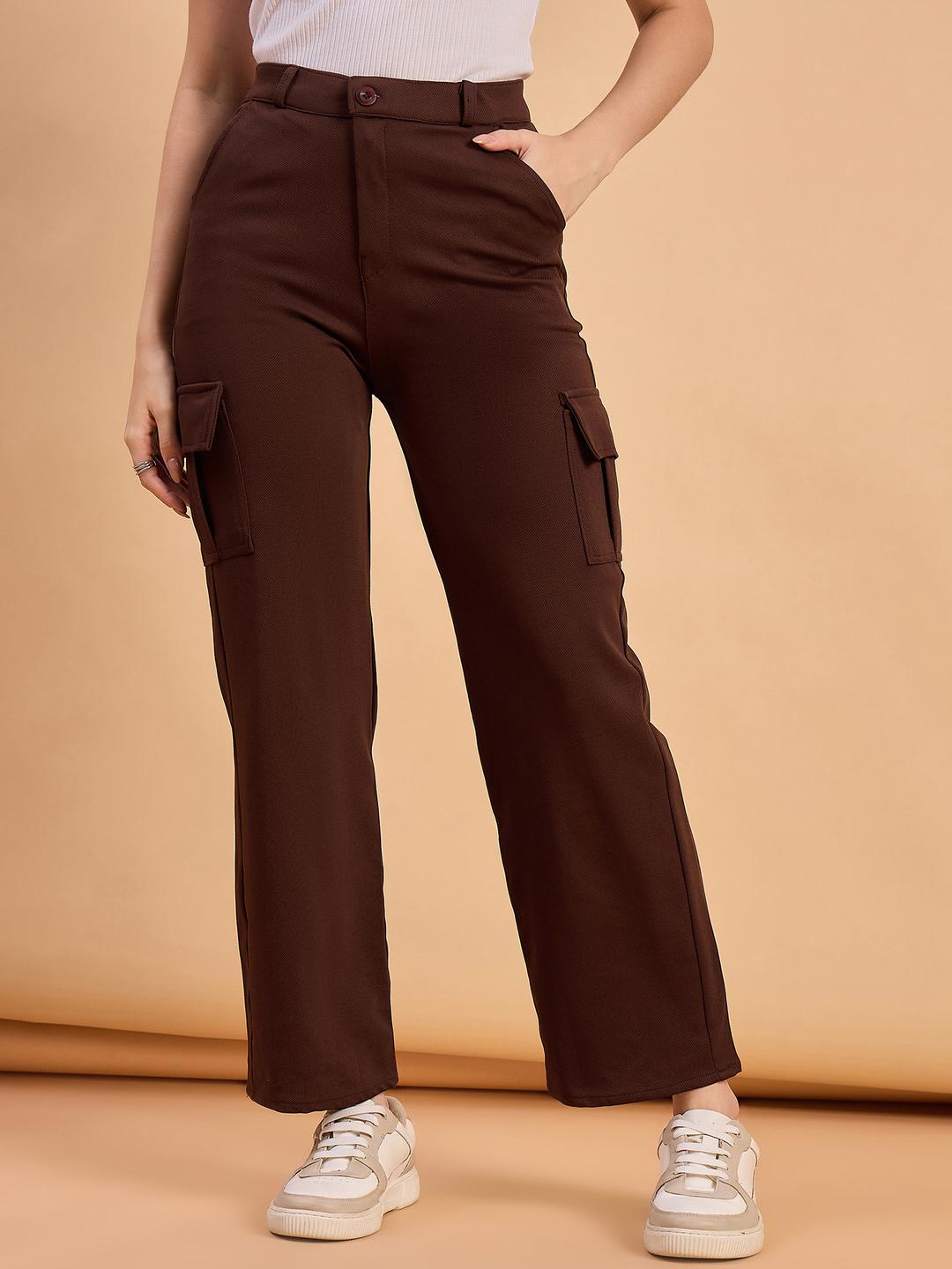 Buy QIOA Women Relaxed High Rise Cargos Trousers - Trousers for Women ...