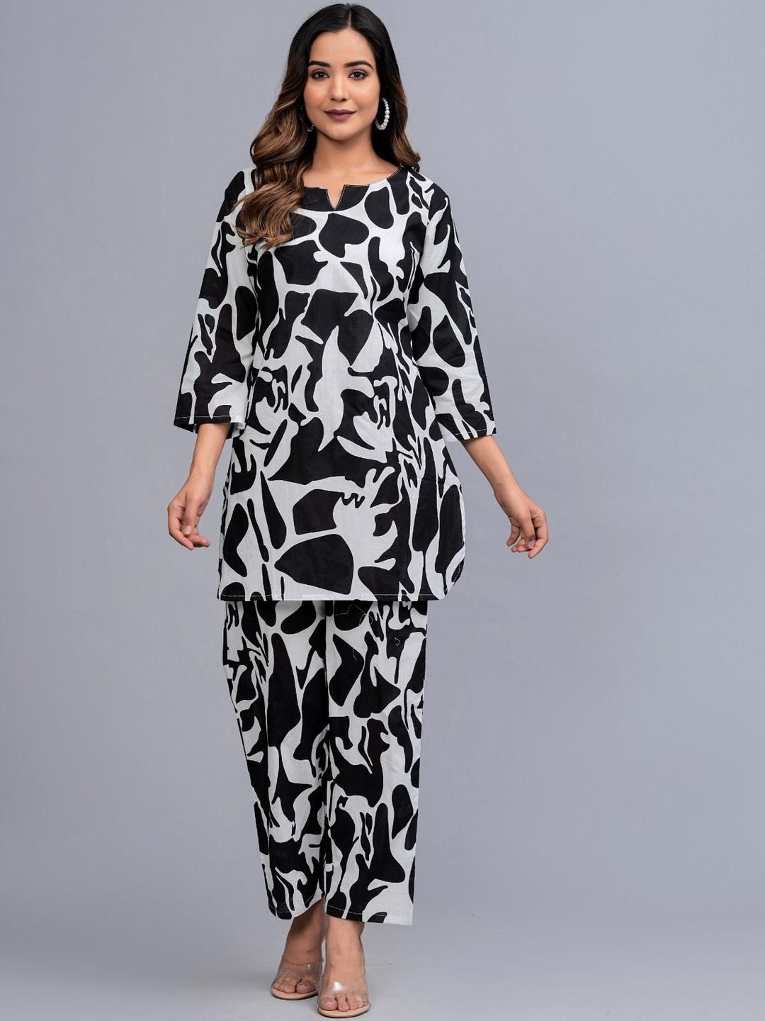 Buy ANGIYA Women Printed Regular Pure Cotton Kurti With Pyjamas - Kurta ...