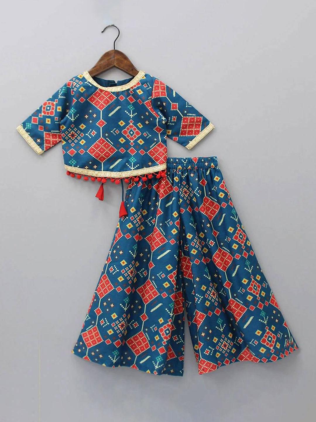 Buy SHAHUDI DESIGNER Girls Floral Printed Regular Top With Palazzo ...
