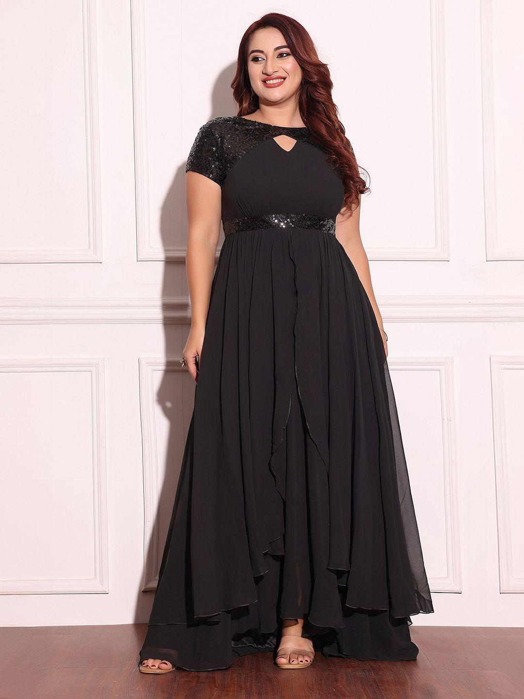 Buy Miss Chase A+ Plus Size Keyhole Neck Sequined Pleated Layered ...