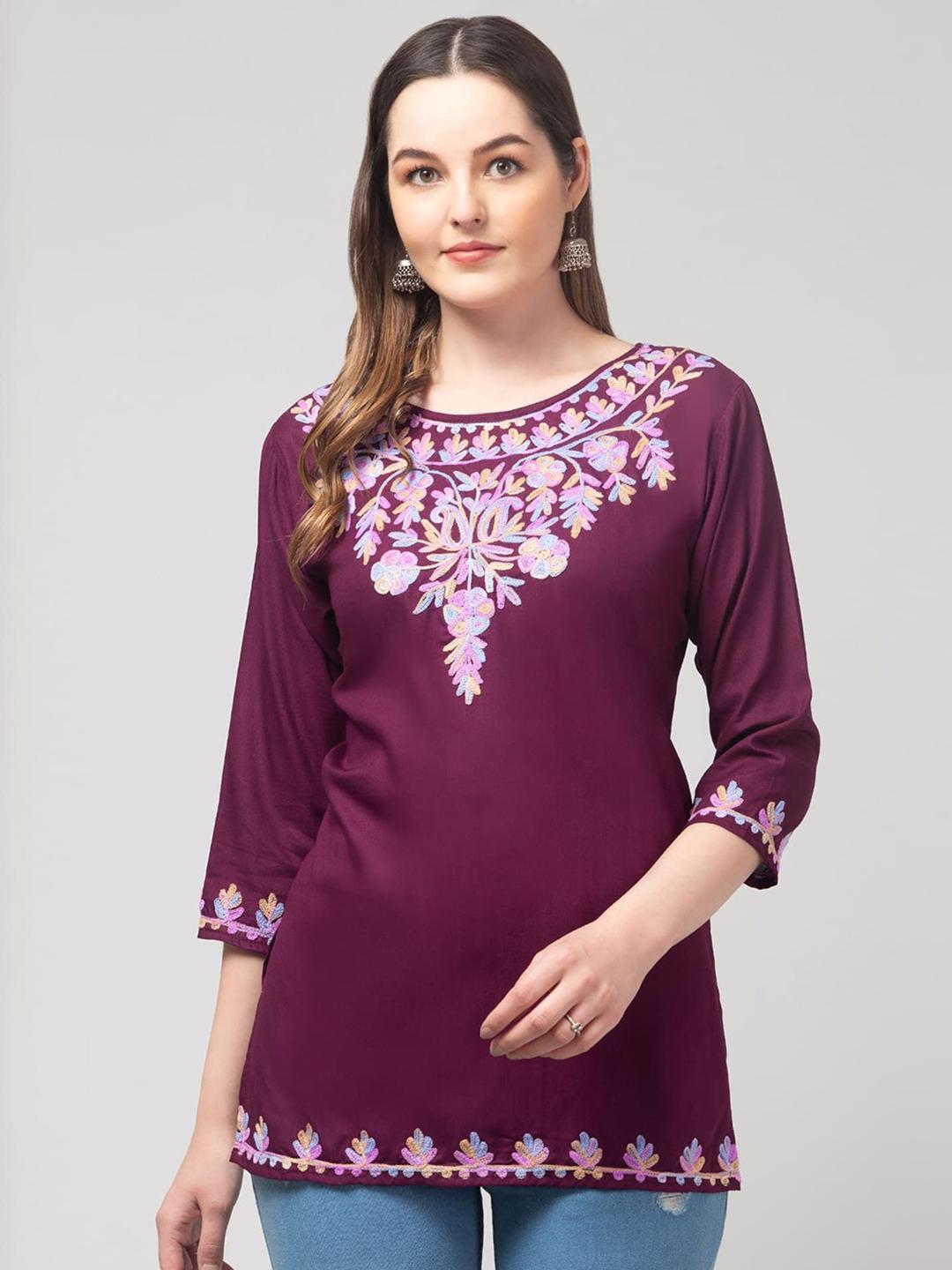 Buy FAMBEE Floral Embroidered Straight Kurti - Kurtis for Women ...