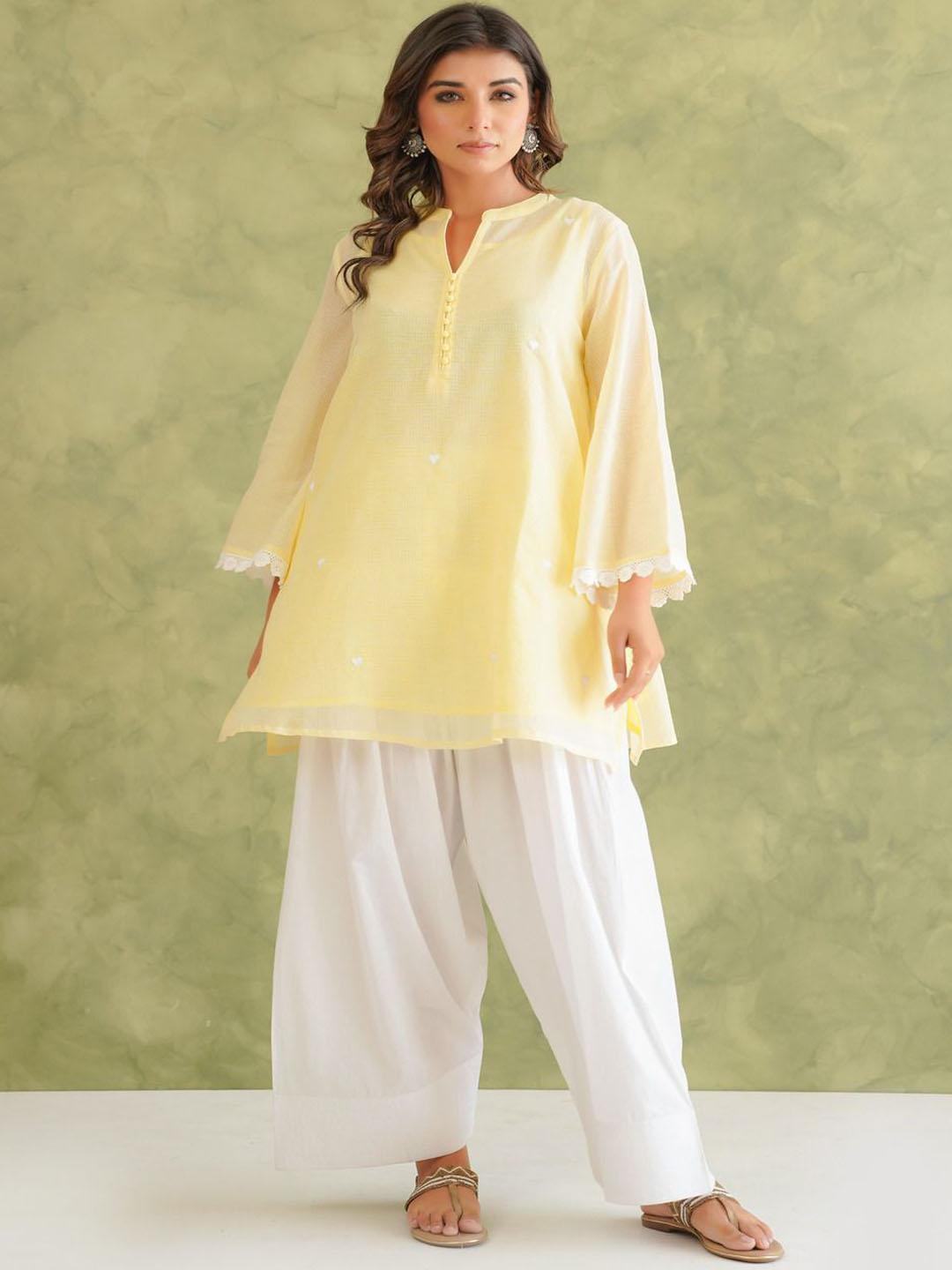 Buy TARA C TARA Thread Work Pure Cotton Kurti With Patiala - Kurta Sets ...