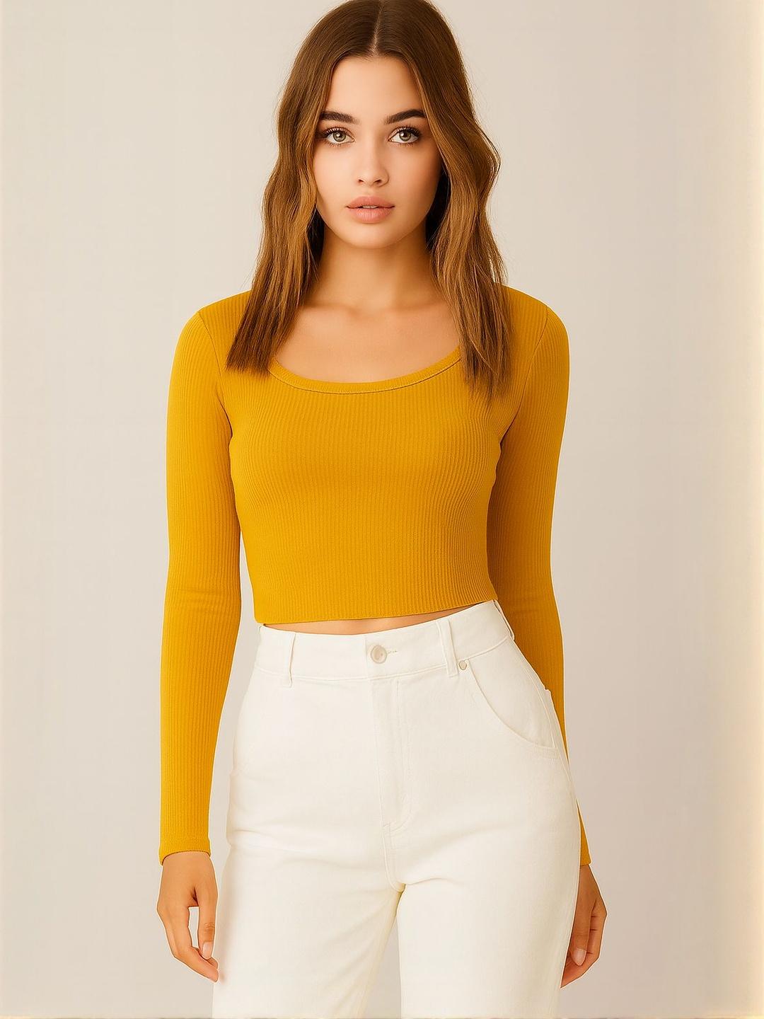 Buy Lagashi Women Solid Rib Knit Fitted Crop Top - Tops for Women ...