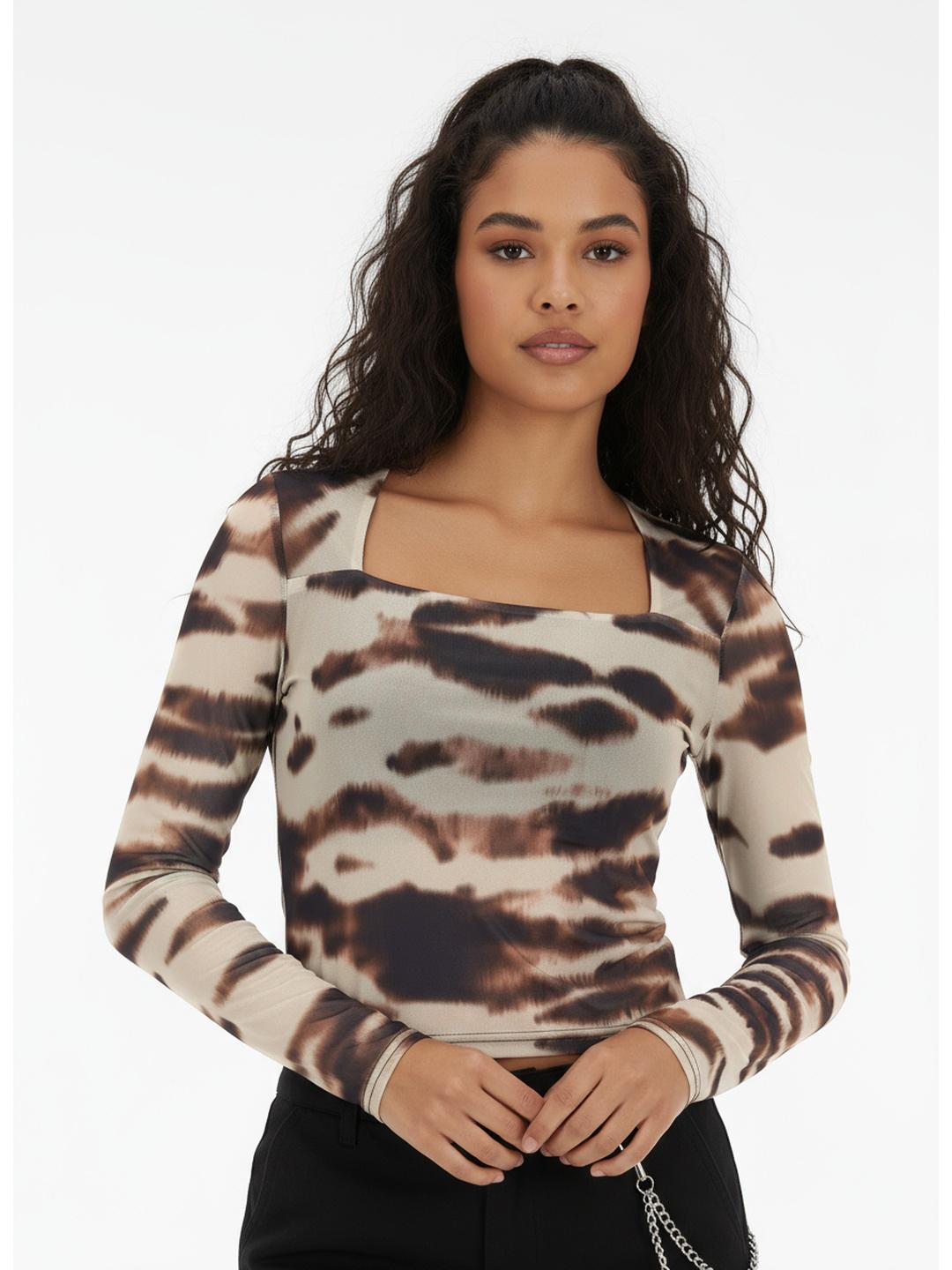 Buy Glitchez Abstract Printed Square Neck Fitted Top - Tops for Women ...