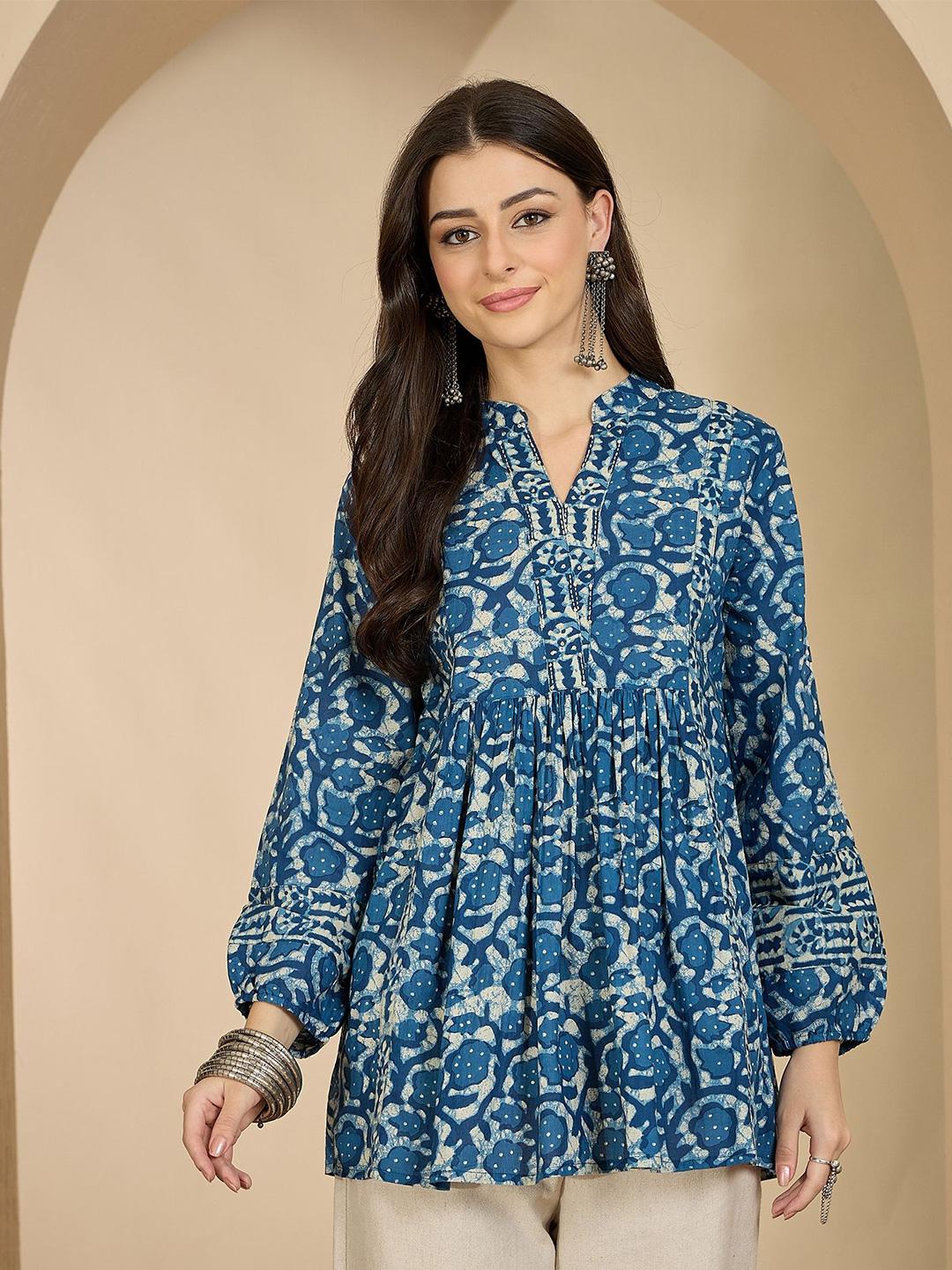 Buy VANSIRI Ethnic Motifs Printed V Neck Peplum Top - Tops for Women ...