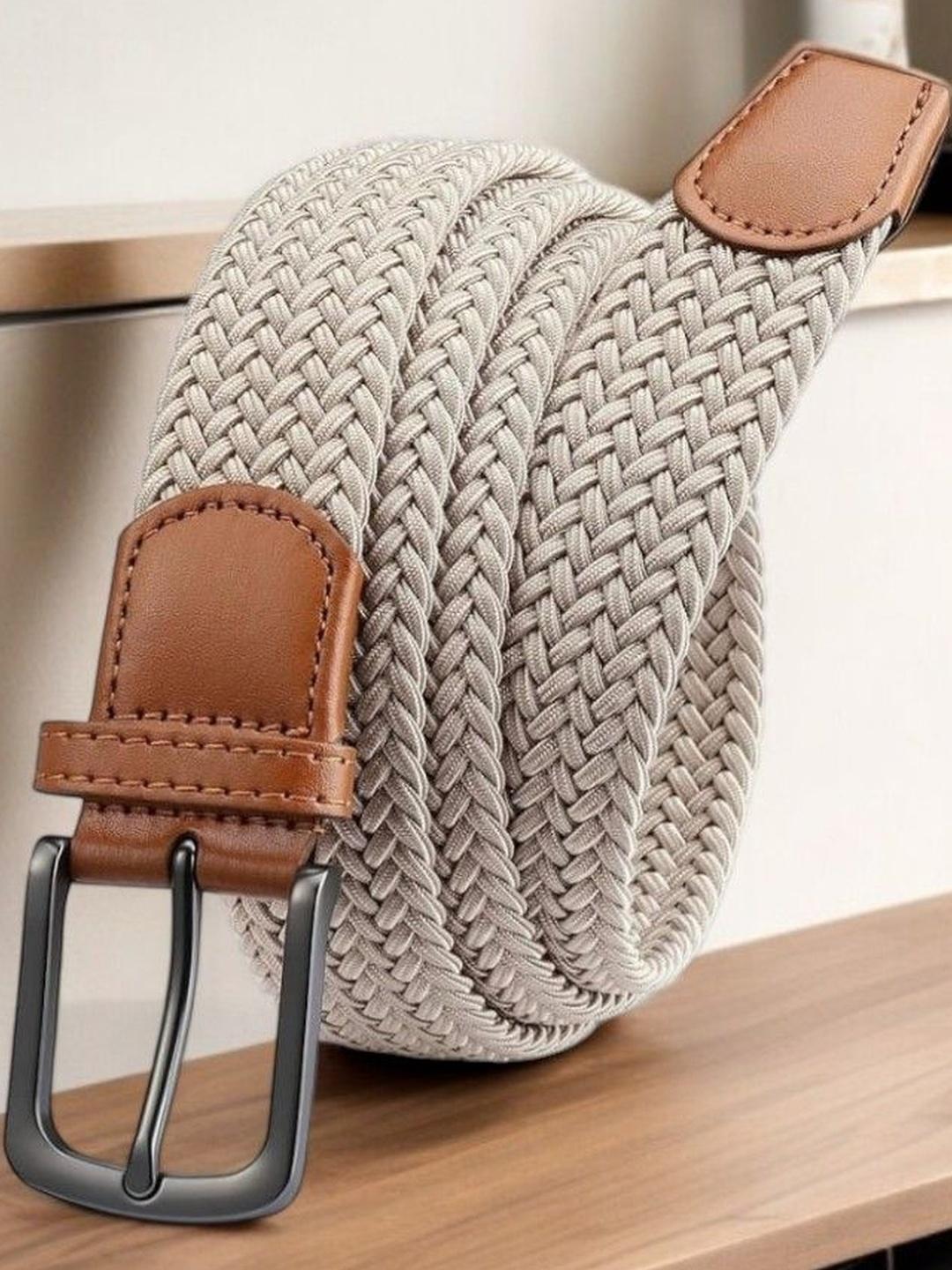 Buy Roadster Men Cream Textured Nylon Belt With Pin Buckle - Belts for ...