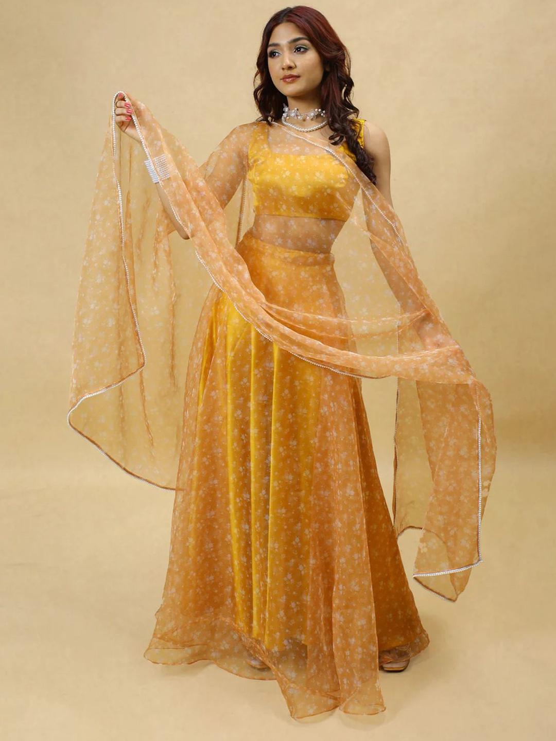 Buy PURI MAA Women Printed Organza Semi Stitched Lehenga & Ready To ...