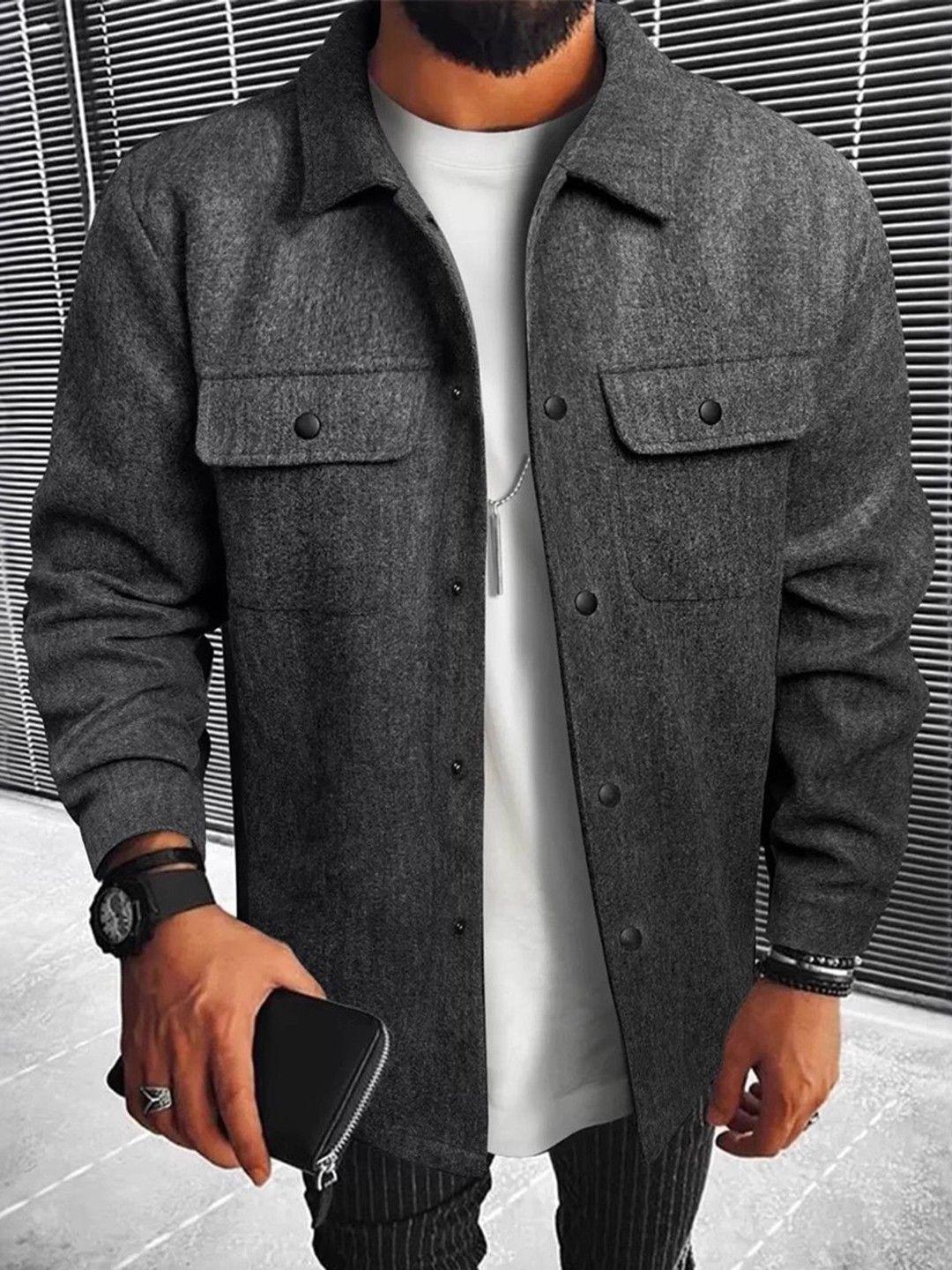 Buy Mast & Harbour Men Spread Collar Solid Tailored Shacket - Shackets ...