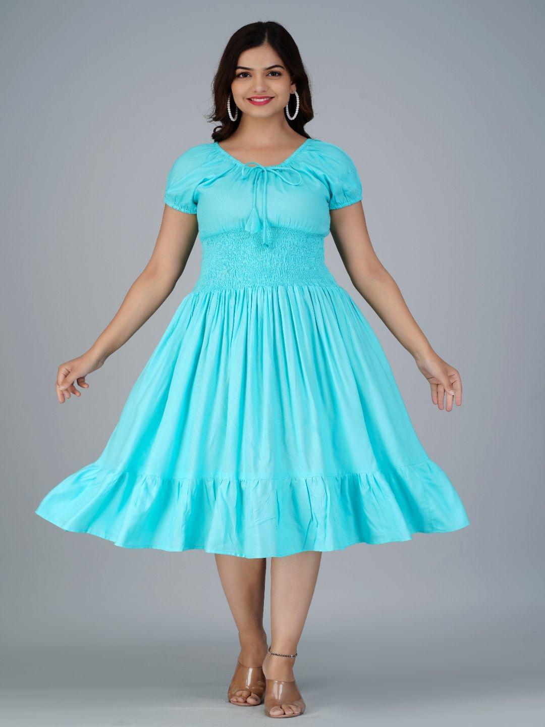 Buy Orna Design Women Puff Sleeve Smocked Fit & Flare Dress - Dresses ...