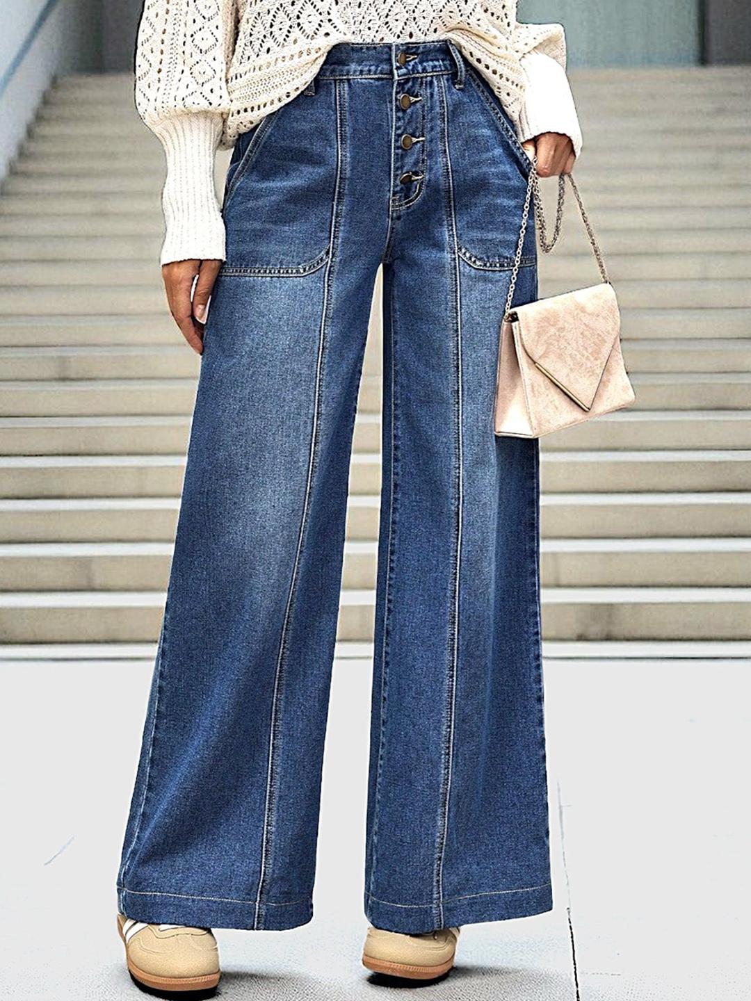 Buy Glossia Women Comfort Straight Fit Panelling High Rise Heavy Fade ...