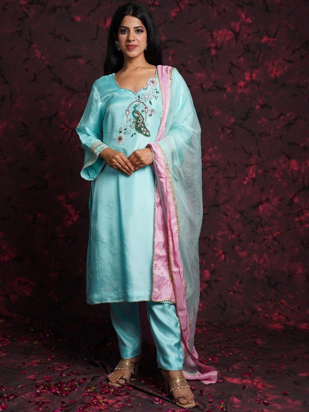 Buy Pearls And Pastels Women Ethnic Motifs Embroidered Kurta With ...