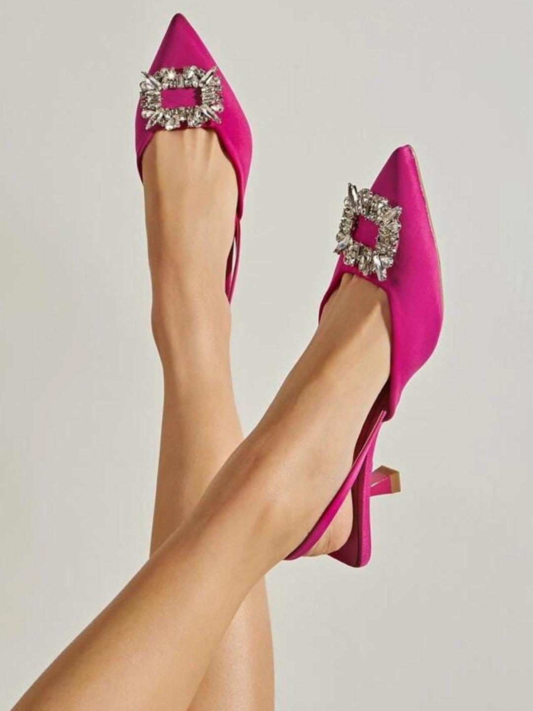 Buy KDB FASHIONS Leather Party Pointed Toe Kitten Heel Pumps Sandals ...