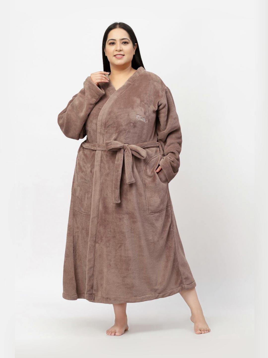 Buy KLOTTHE Brown Solid Wool Drawstring Maxi Bath Robe 3XL - Bath Robe ...