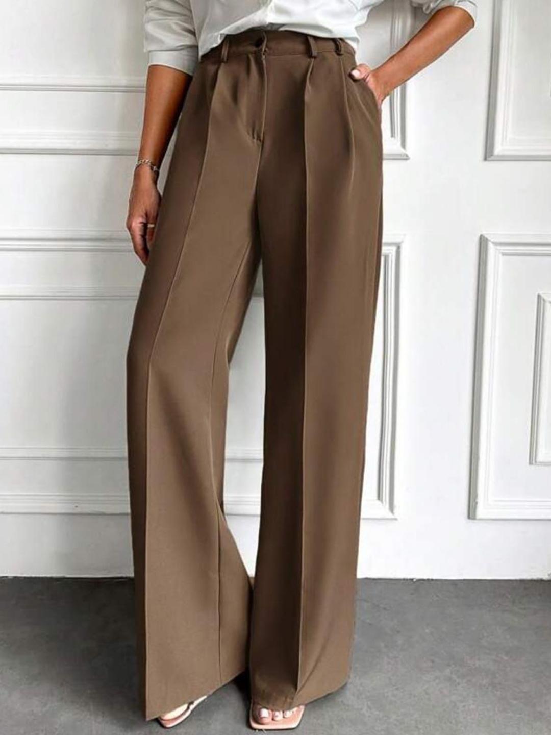 Buy BROADSTAR Women Smart Loose Fit High Rise Pleated Trousers ...