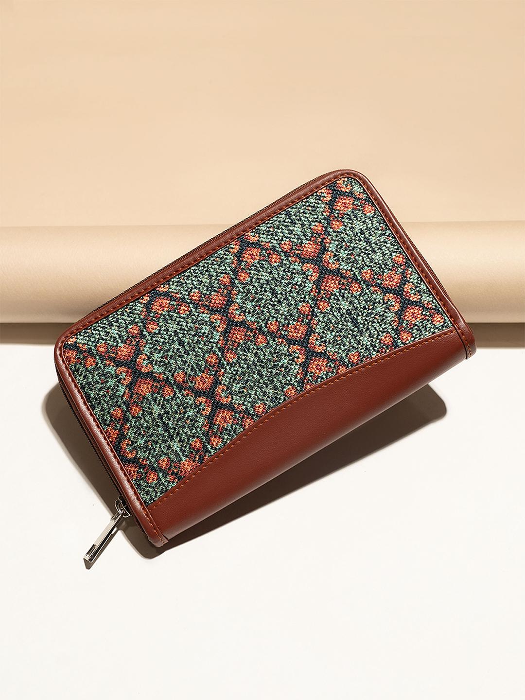 Buy ZOUK Women Teal & Green Geometric Printed Zip Around Wallet ...