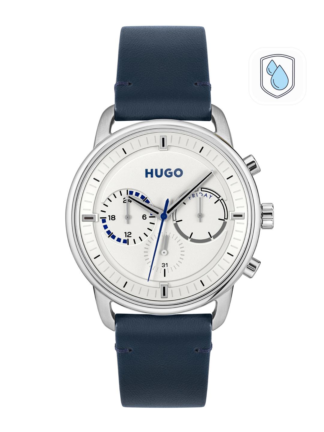 Buy HUGO Men White Advise Leather Multi Function Analogue Watch 1530233 ...