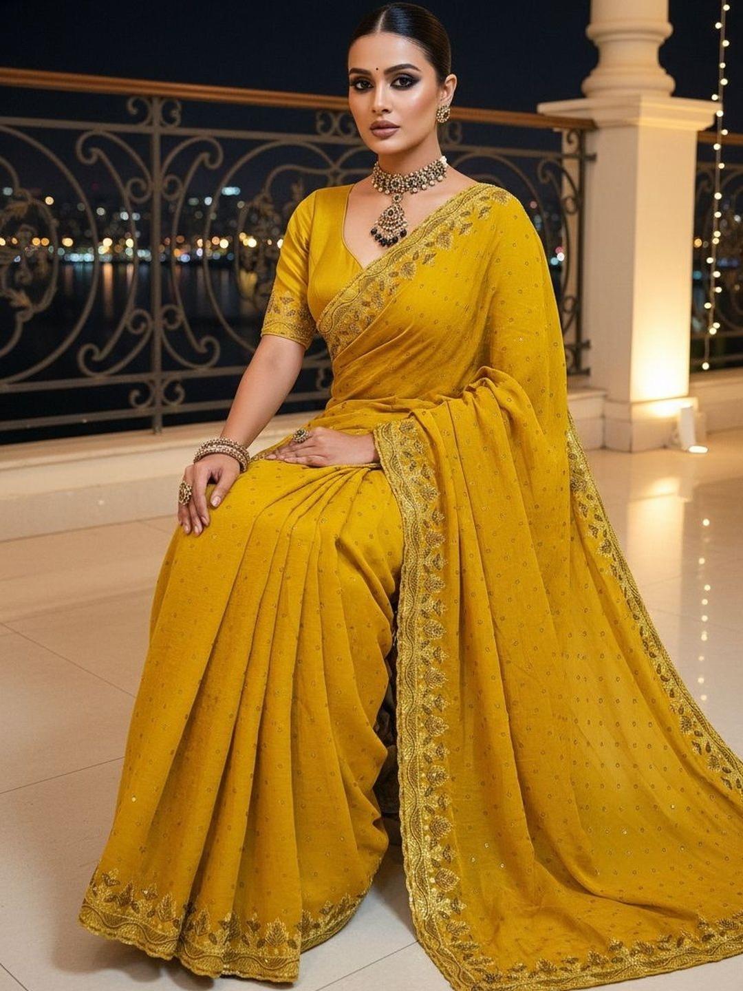 Buy SZN Embellished Sequinned Pure Georgette Heavy Work Saree - Sarees ...
