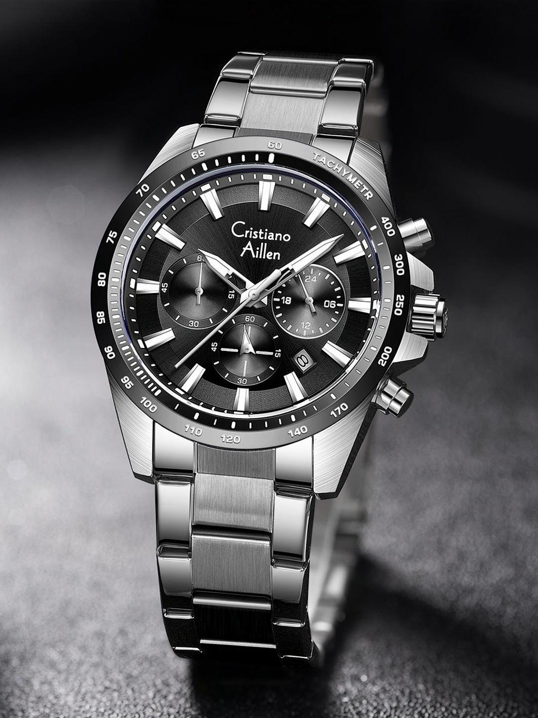 Buy Cristiano Aillen Silver Black Round Dial & Stainless Steel Bracelet ...