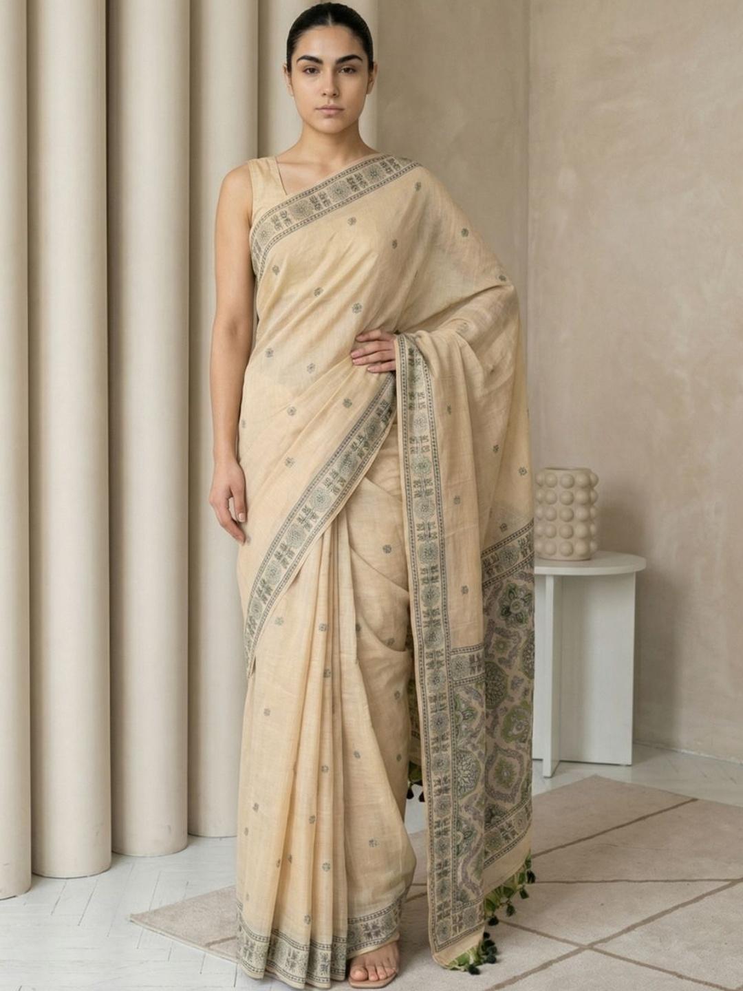 Buy ELITE WEAVES Woven Design Embroidered Silk Blend Saree - Sarees for ...