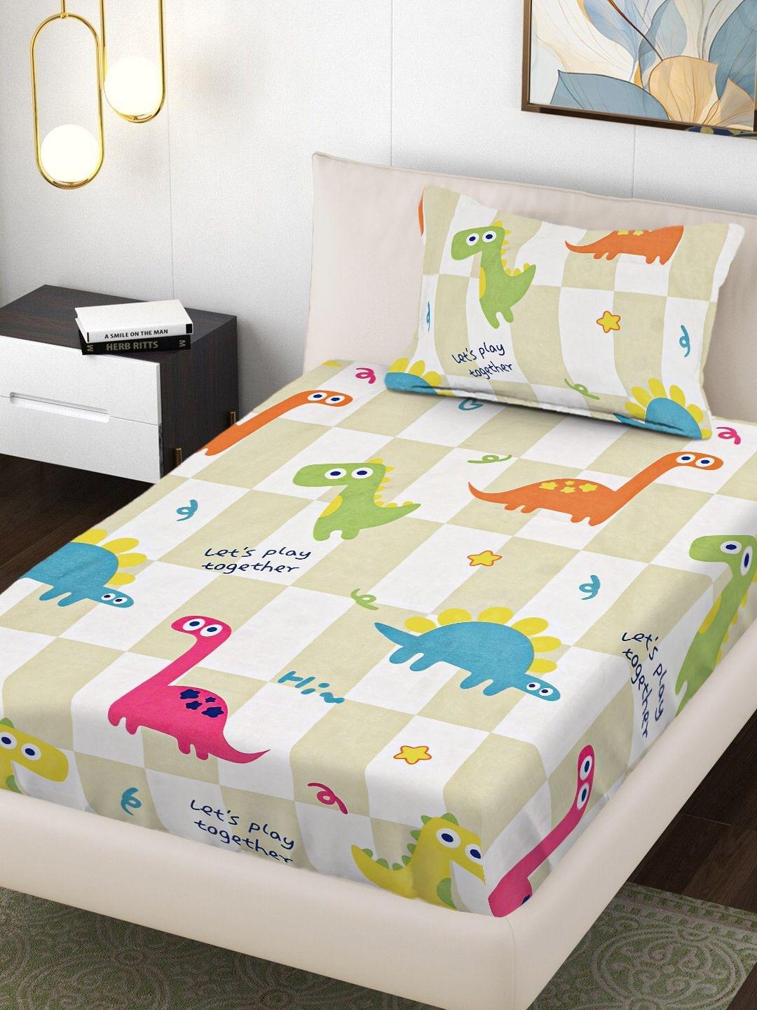 Buy FABINALIV White Cartoon Characters 300 TC Single Bedsheet With 1 ...