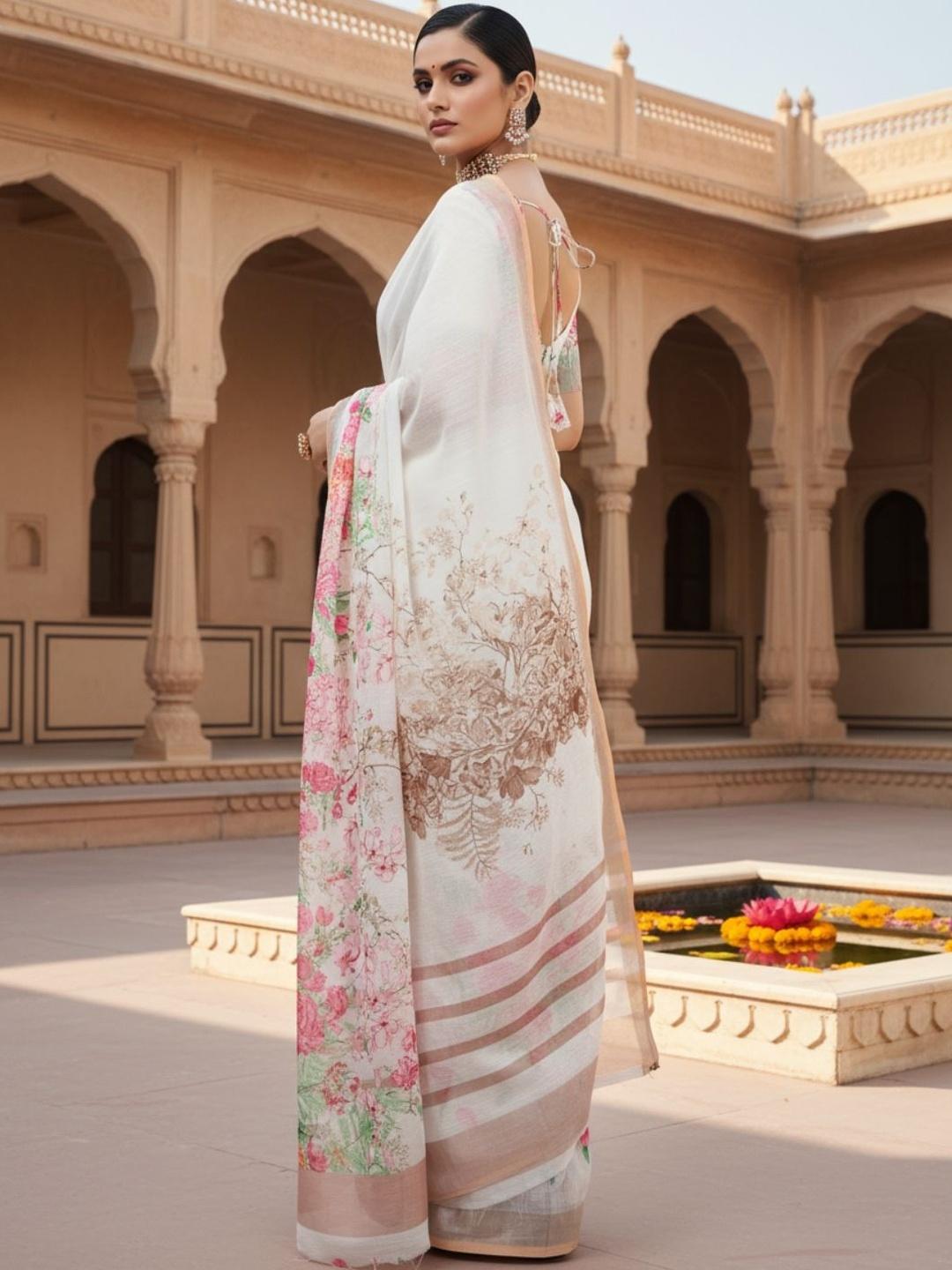 Buy Mitera Floral Linen Blend Bhagalpuri Saree - Sarees for Women ...