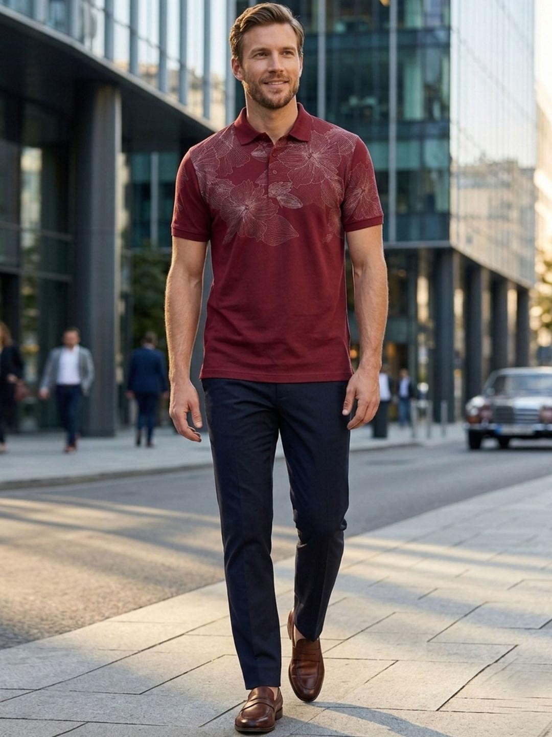 Buy Davno Men Floral Printed Polo Collar T Shirt - Tshirts for Men ...