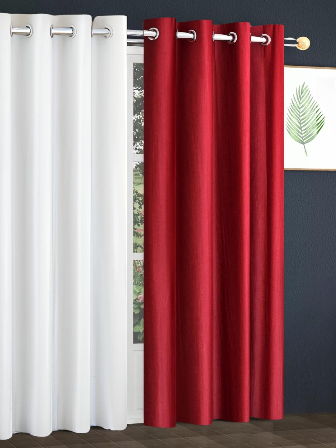 Buy YUKANY Maroon & White Set Of 2 Door Curtain - Curtains And Sheers ...