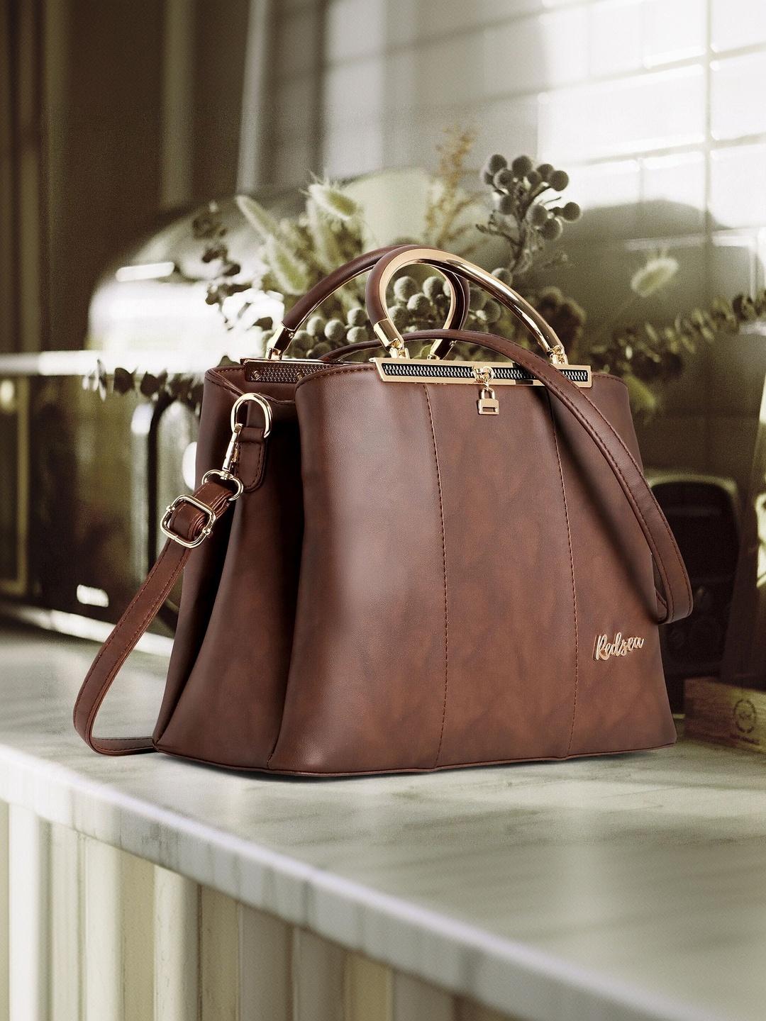 Buy Redsea Women Brown Textured PU Structured Handheld Bag With Bow ...