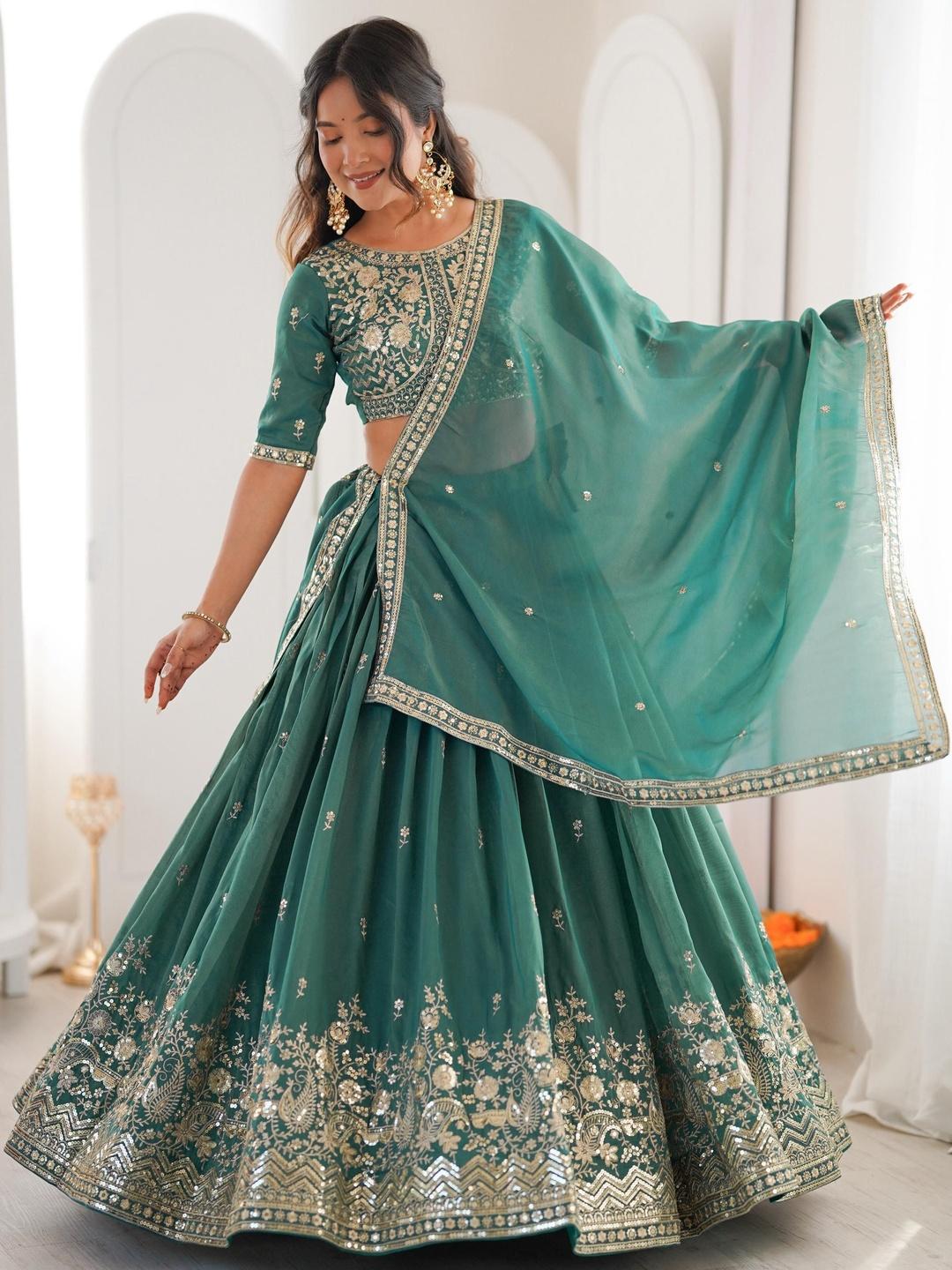 Buy Piludi Embroidered Semi Stitched Lehenga & Blouse With Dupatta ...
