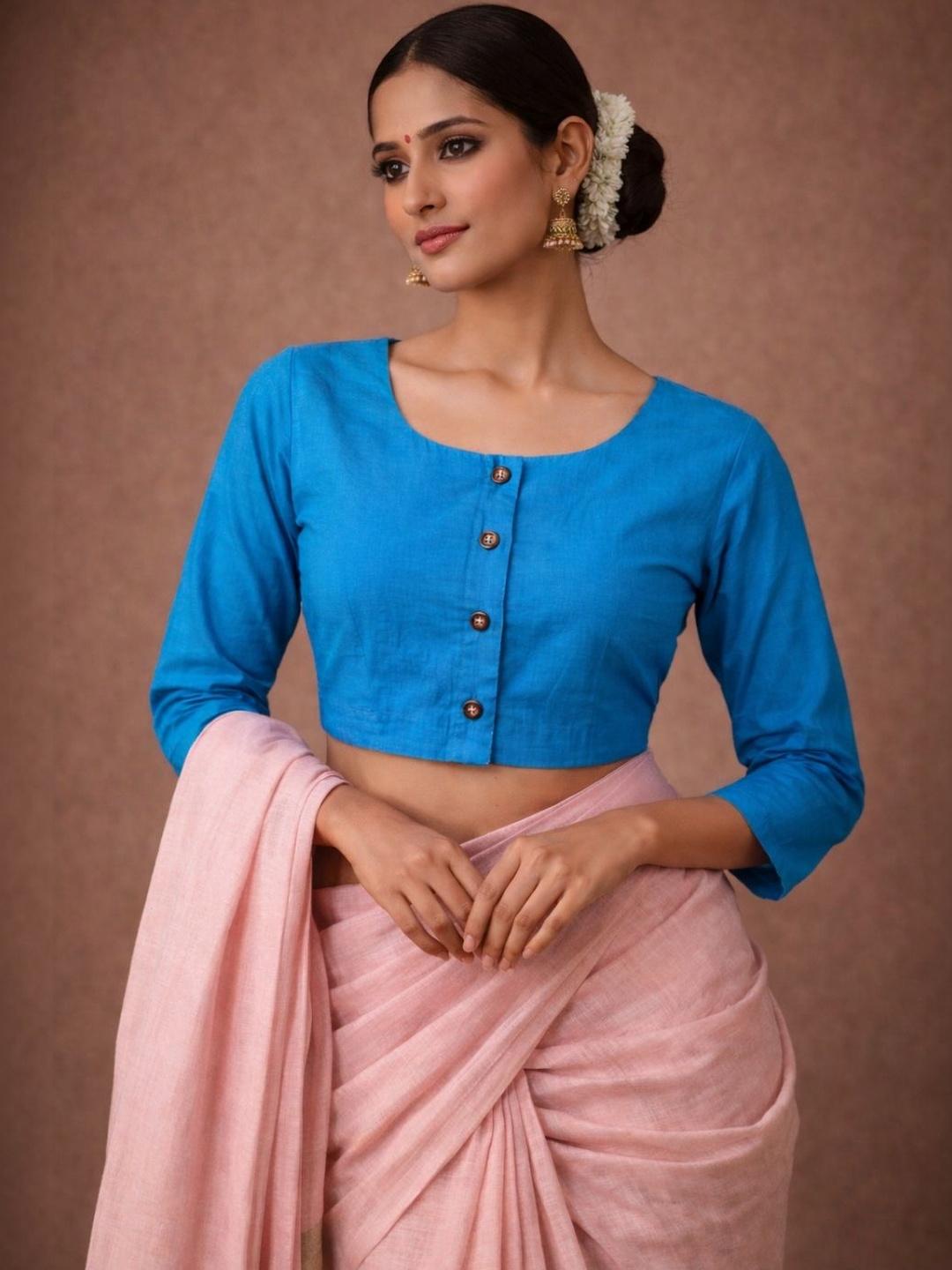 Buy HOUSE OF MAITHILI Cotton Blend Embroidered Thread Work Saree Blouse ...