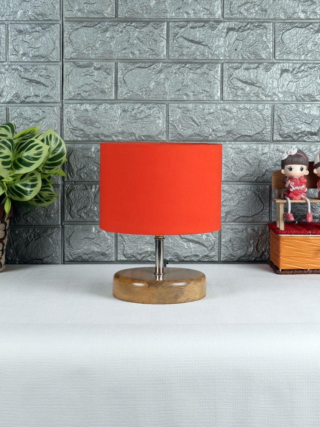 Buy Aura Orange Wood Cylindrical Shaped Table Lamp - Table Lamps for ...