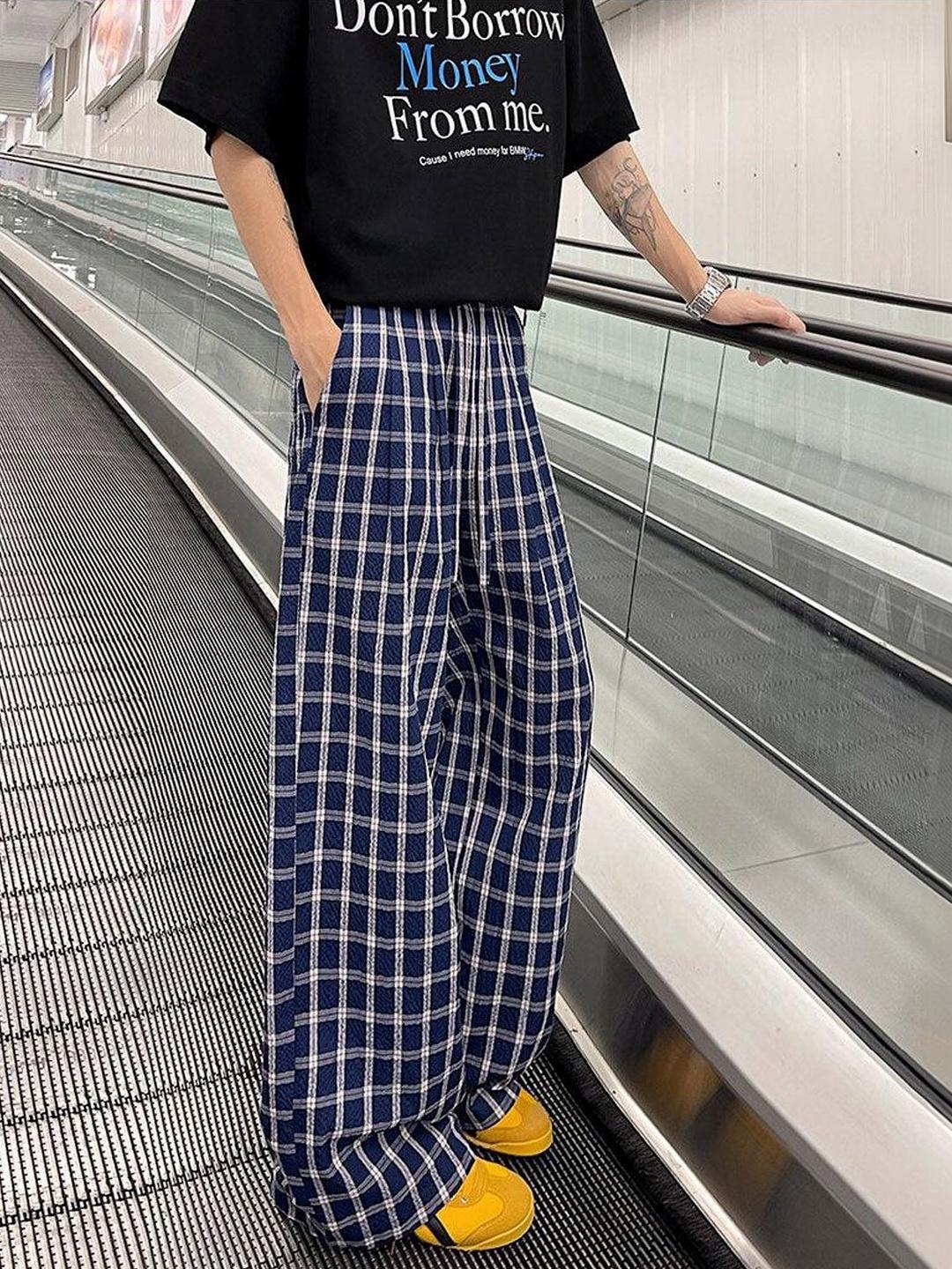 Buy Suo Men Checked Loose Fit Easy Wash Trousers - Trousers for Men ...