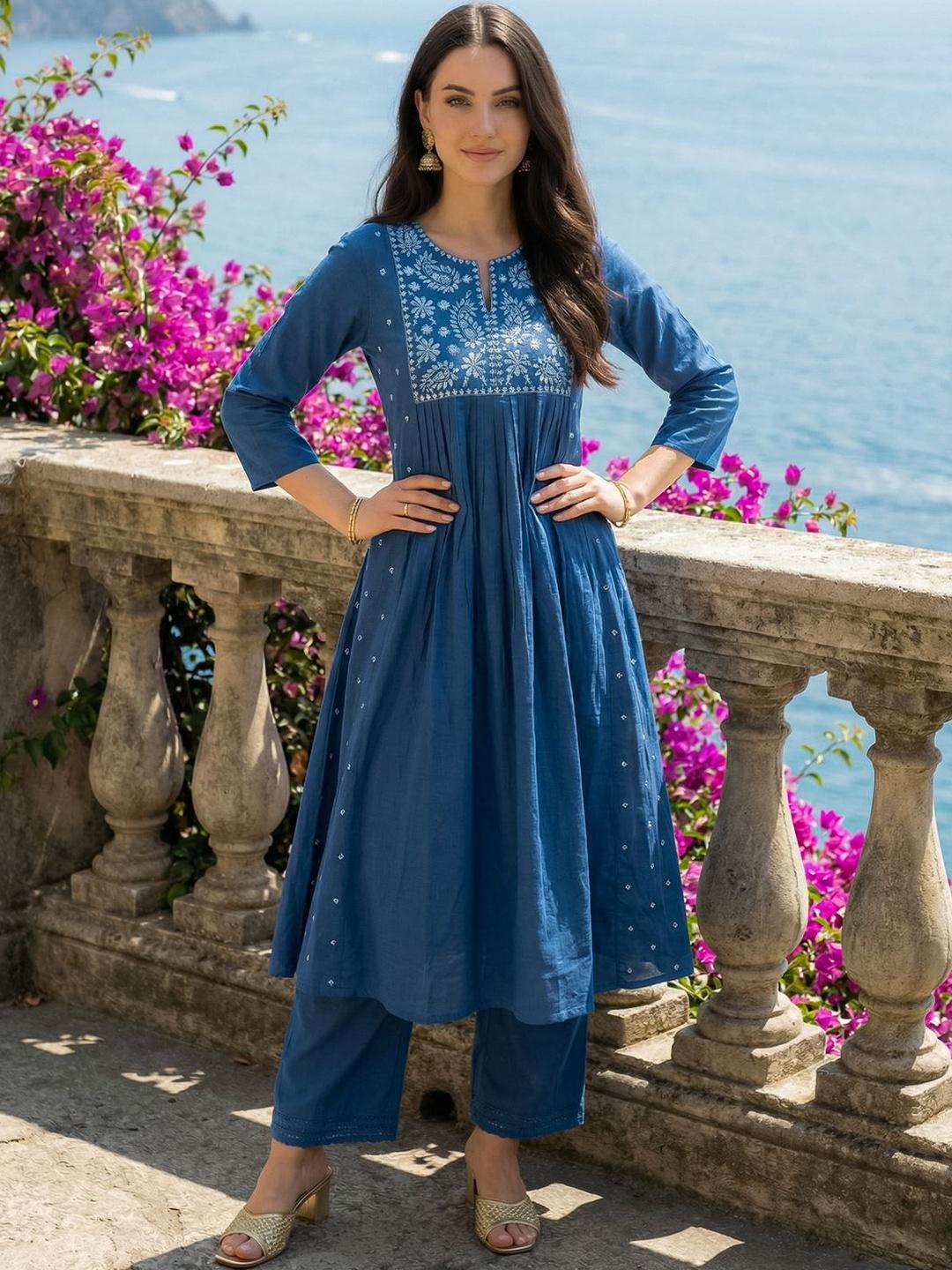 Buy Indo Era Women Ethnic Motifs Embroidered Empire Thread Work Pure ...