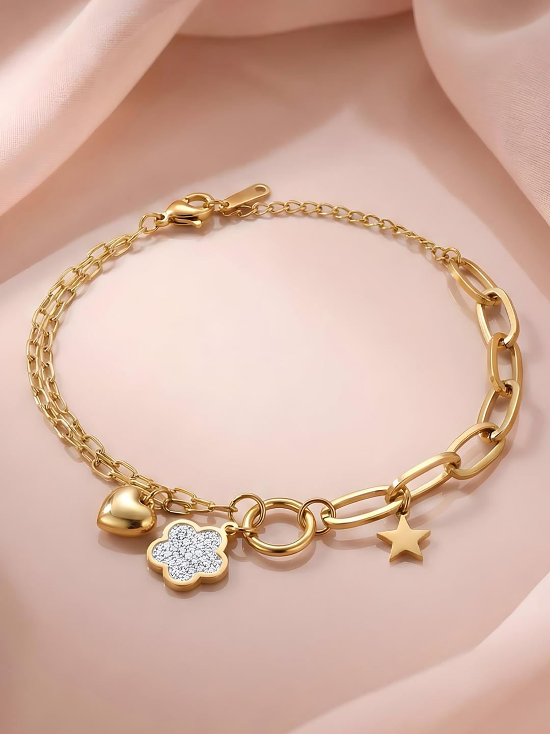 Buy ADIVA 18K Gold Plated Anti Tarnish Heart Star & Crystal Flower ...