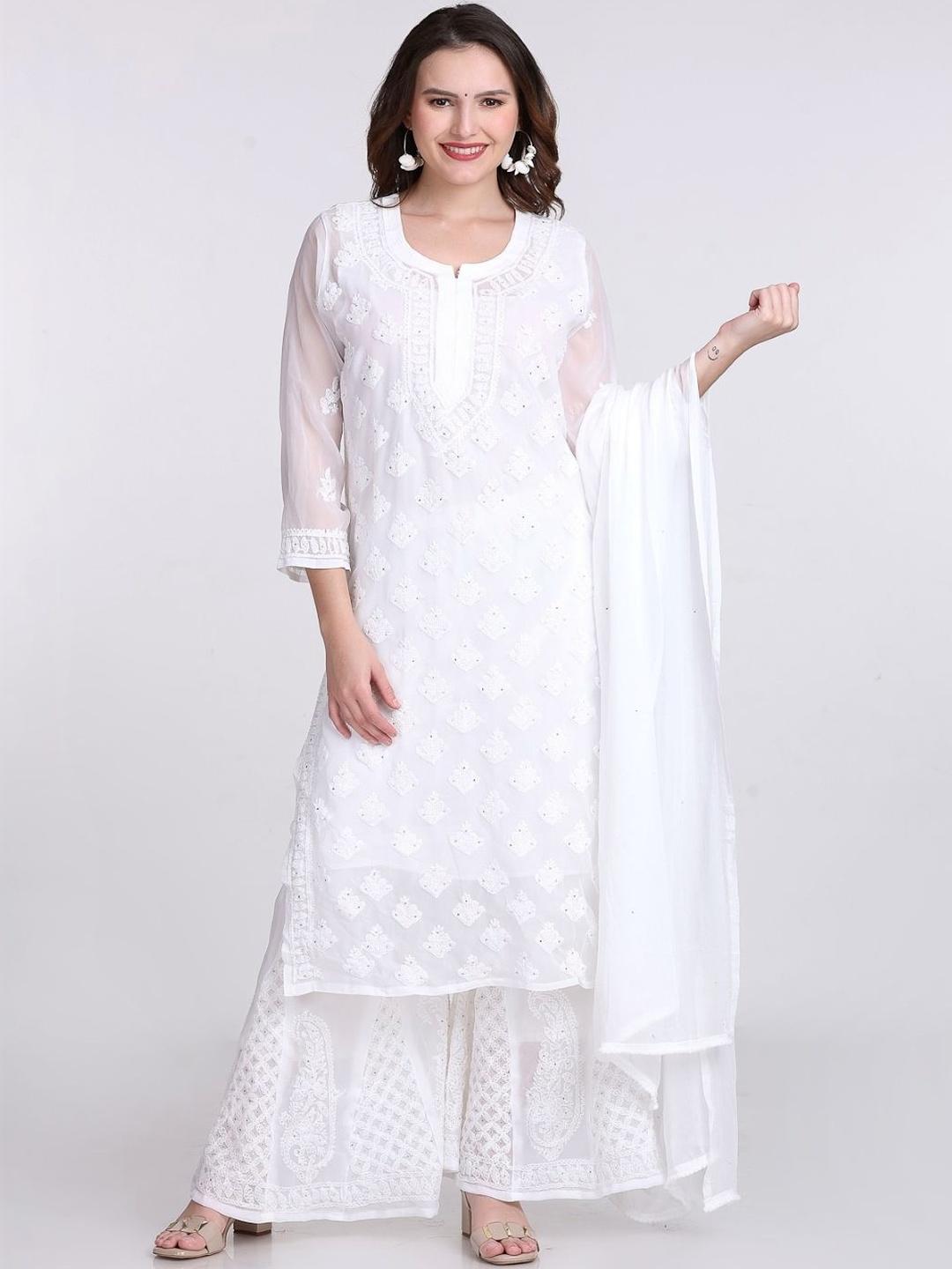 Buy KHAKA Women Ethnic Motifs Embroidered Regular Chikankari Kurta With ...