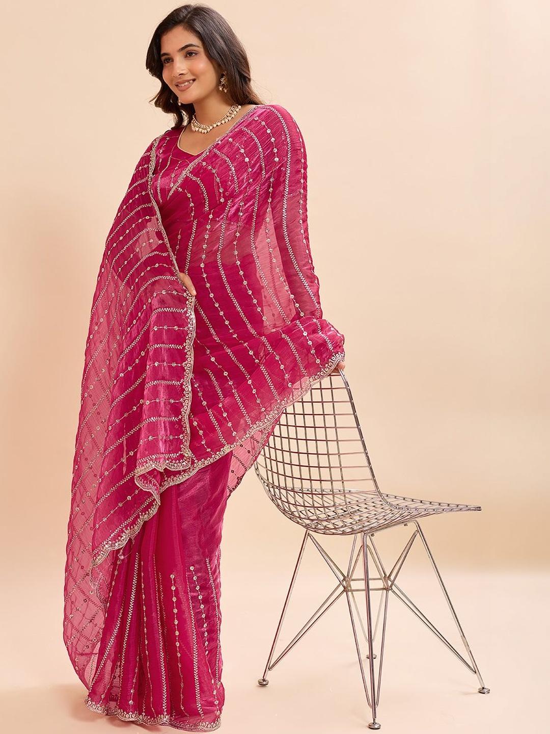 Buy Kandora Embellished Sequinned Pure Chiffon Heavy Work Saree ...