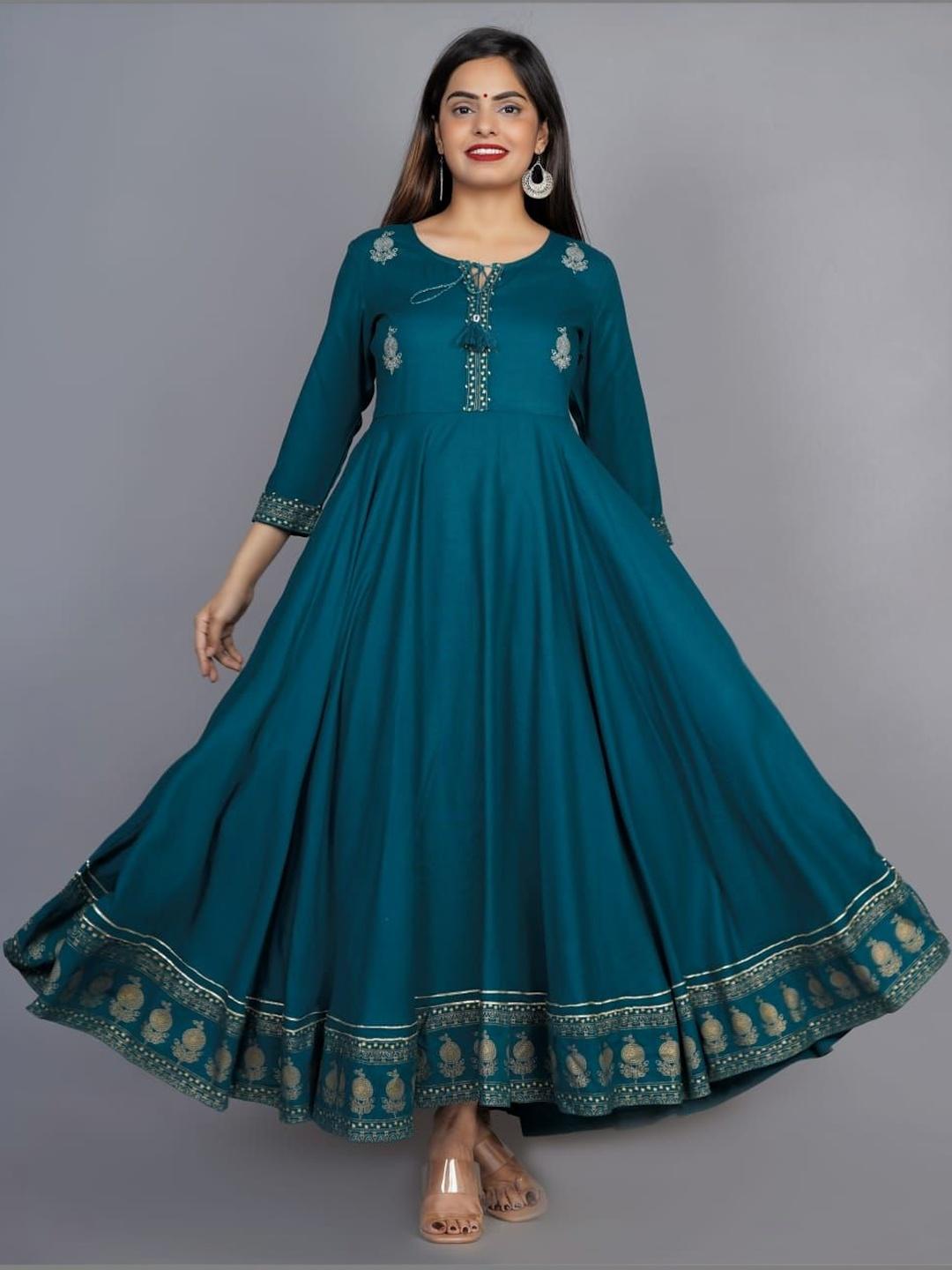 Buy KALINI Women Floral Embroidered Floral Anarkali Ethnic Dresses ...