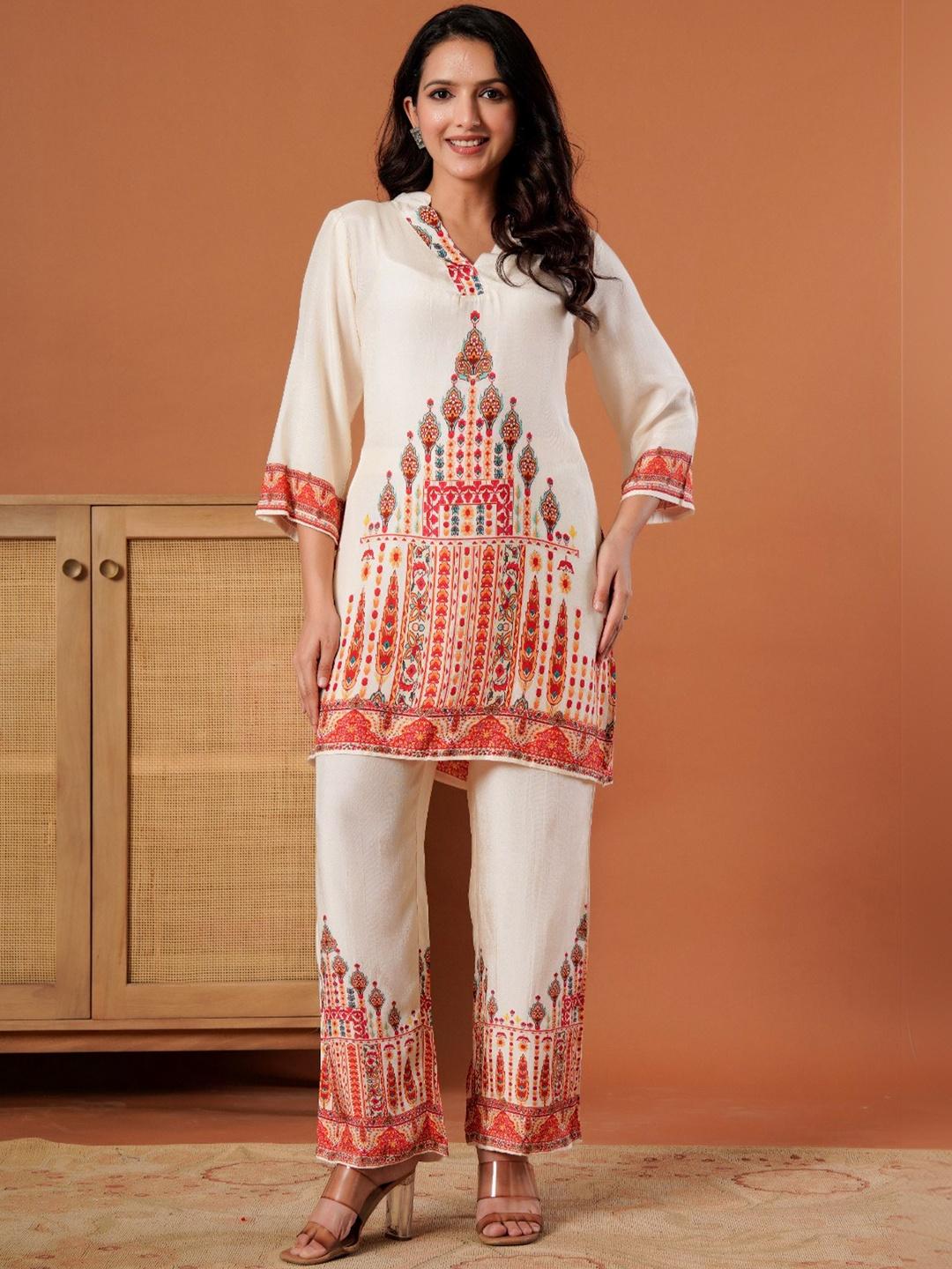 Buy THE BEHRUZ THEORY Cotton Embroidered Tunic With Palazzos - Co Ords ...